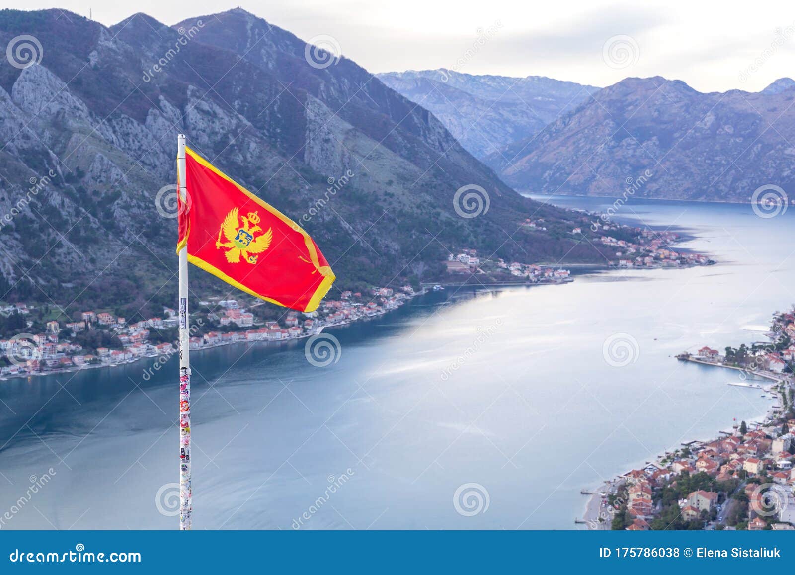 Montenegro Flag at Kotor Bay View Editorial Stock Photo - Image of flag ...