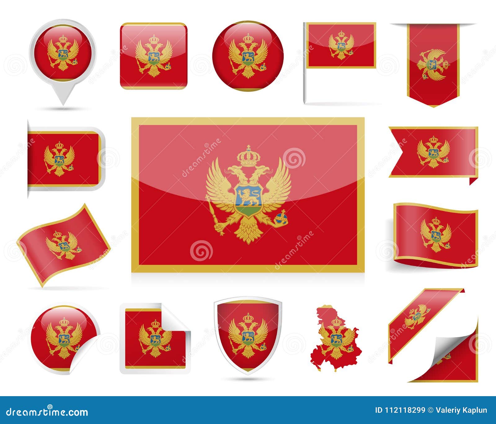 Montenegro Flag Vector Set stock illustration. Illustration of flag ...