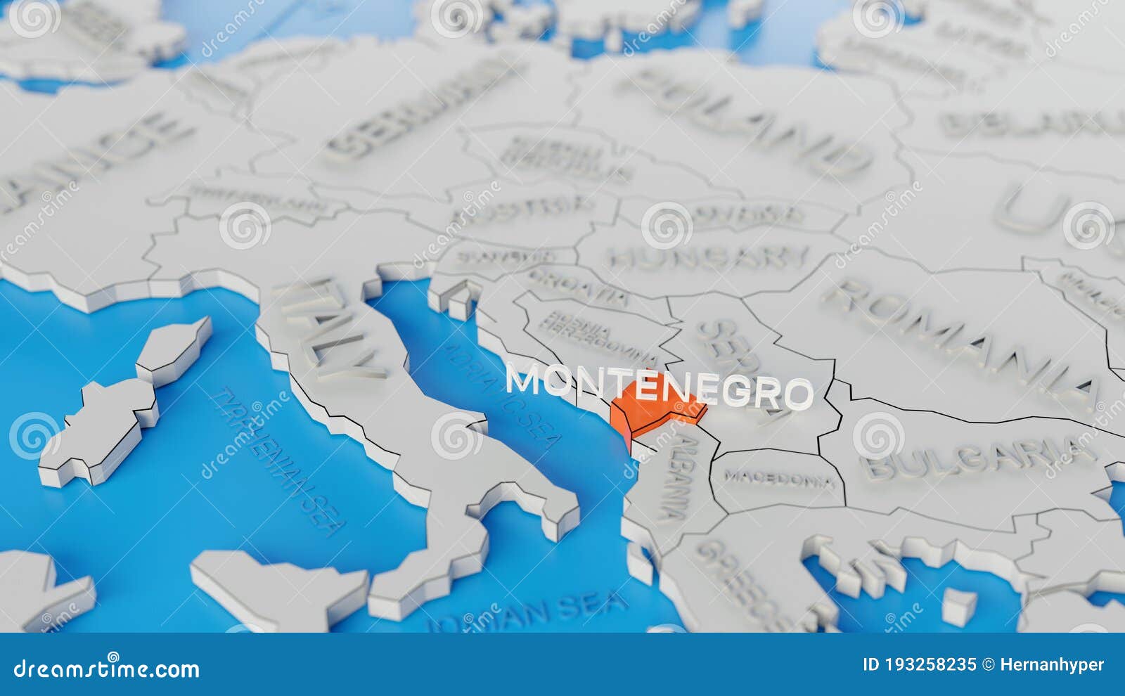 Montenegro Highlighted on a White Simplified 3D World Map. Digital 3D ...