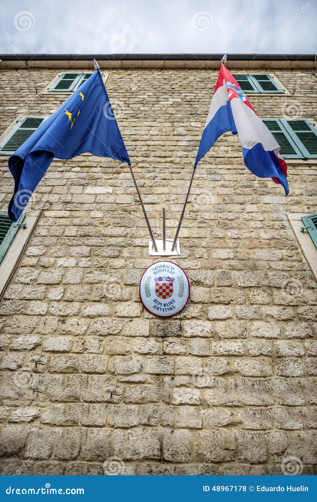 MONTENEGRO, KOTOR - JULY 17, 2014: Flags in the Croatian Consulate in ...