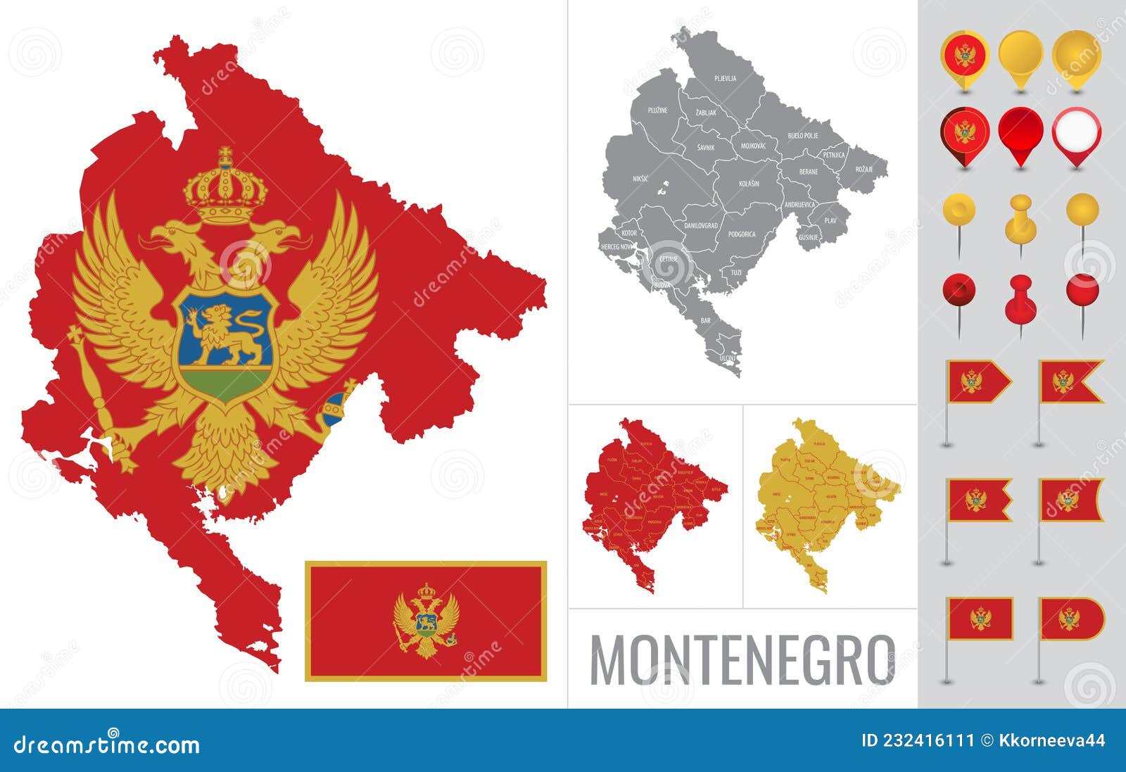Montenegro Vector Map Isolated On White Background. High-Detailed Black ...