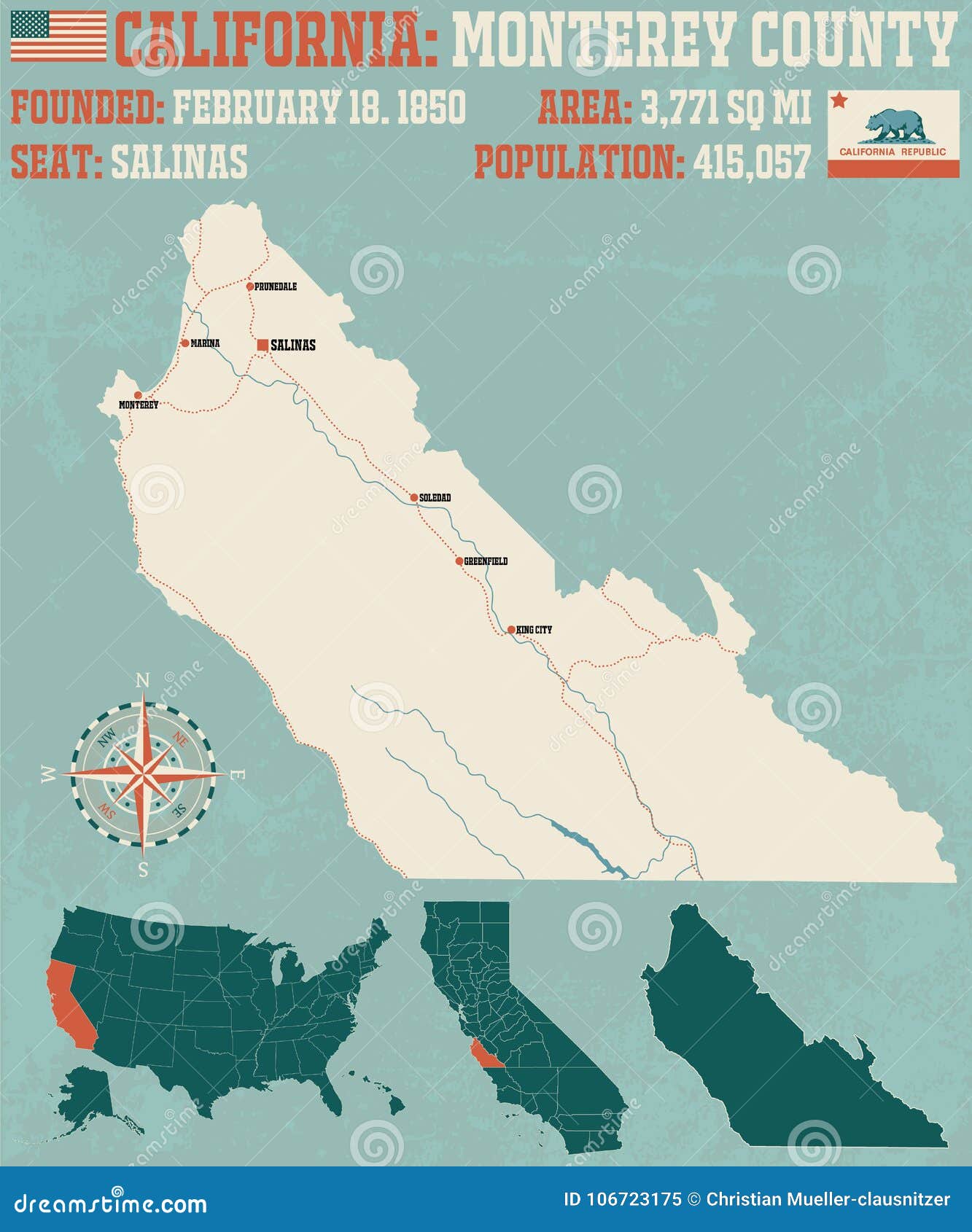 Monterey County Map In California. Cartoon Vector | CartoonDealer.com ...