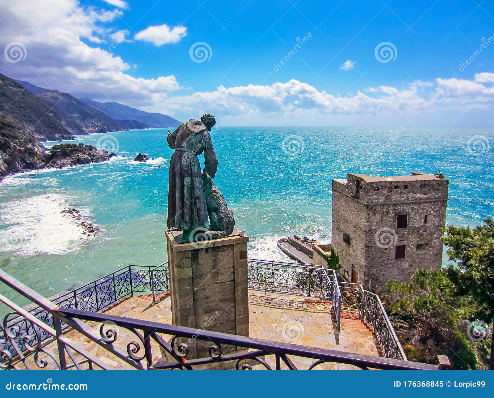Sculpture on Lookout in Monterosso, Italy Stock Image - Image of saint ...