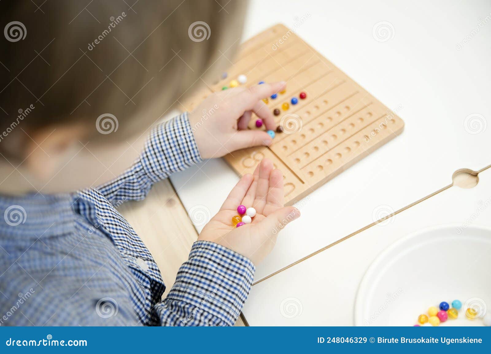 Montessori Beads Board. Learning To Count and Write Numbers. Stock ...