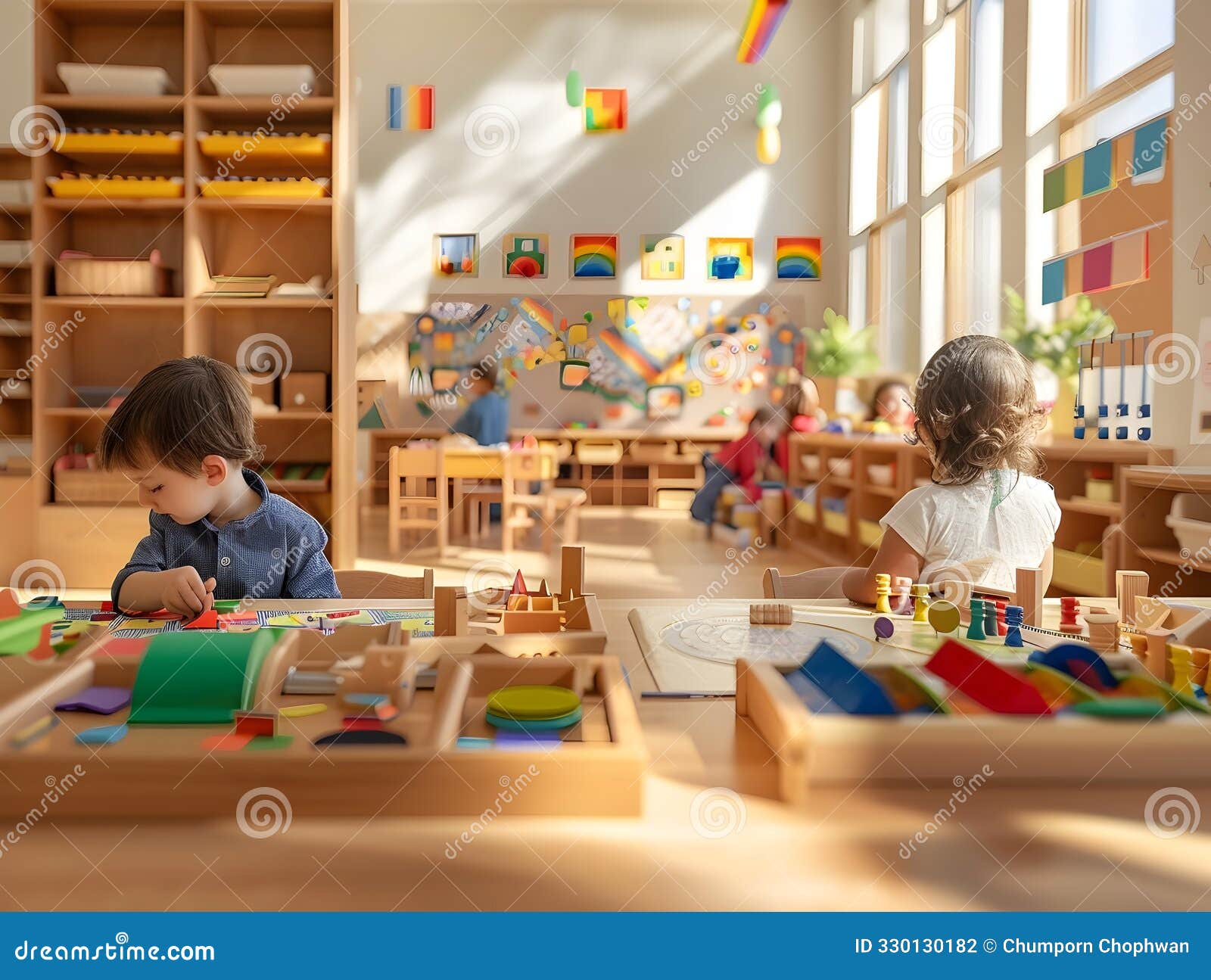 Montessori Classroom Filled with Curious Young Students Engaged in Self ...