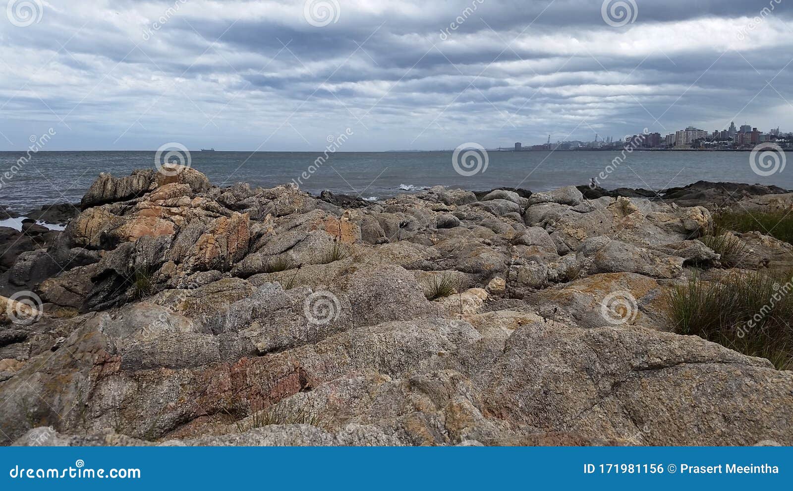 Colored Stone with Montevideo City Wiew Stock Photo - Image of blue ...