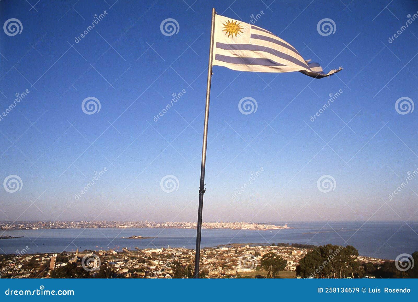 Montevideo,uruguay ,flying Flag Blue Sky Stock Image - Image of tower ...
