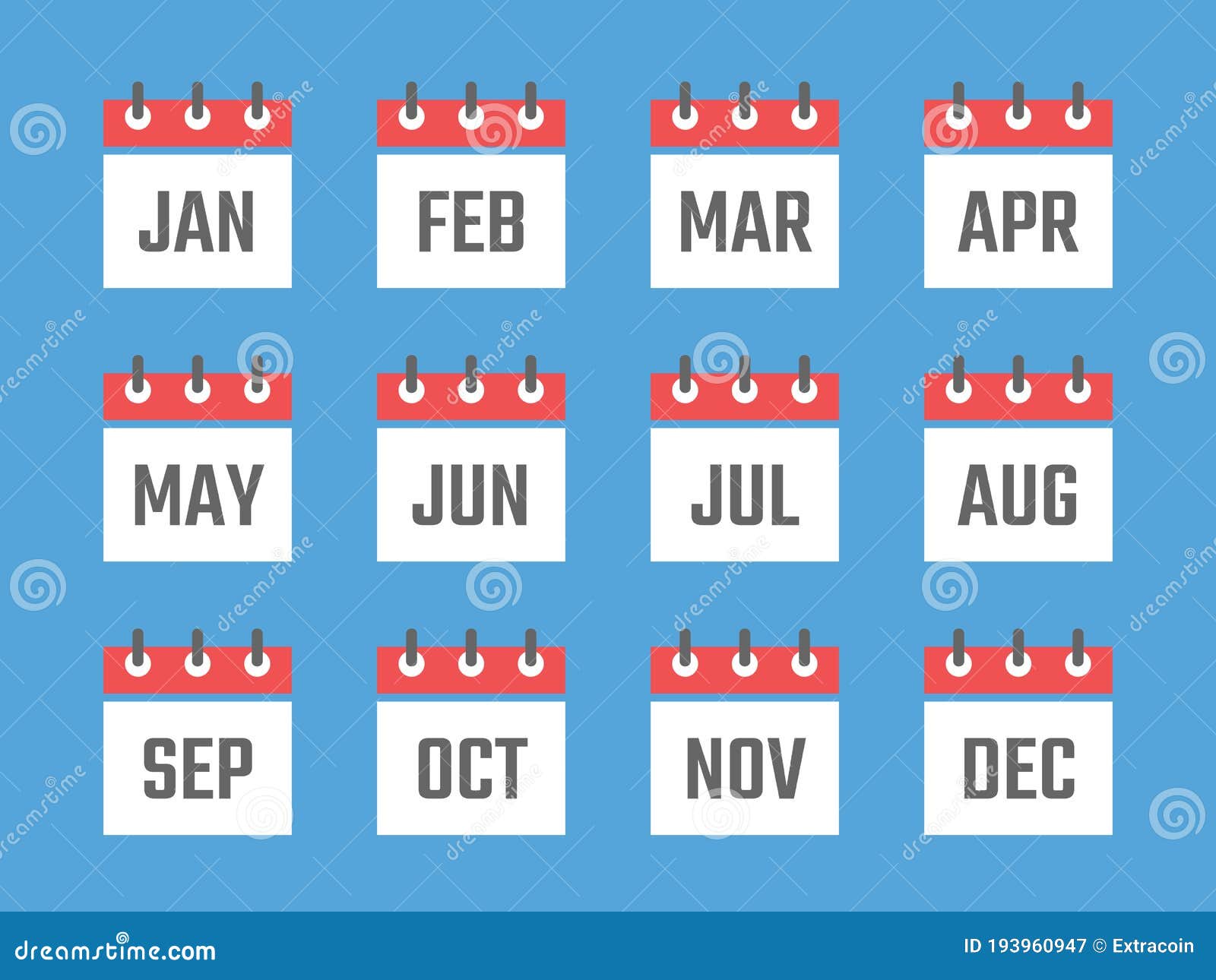 12 Month Calendar Sign Set Vector Illustration, Color Signs for All ... 12 Month Calendar Sign Set Vector Illustration, Color Signs for All ...