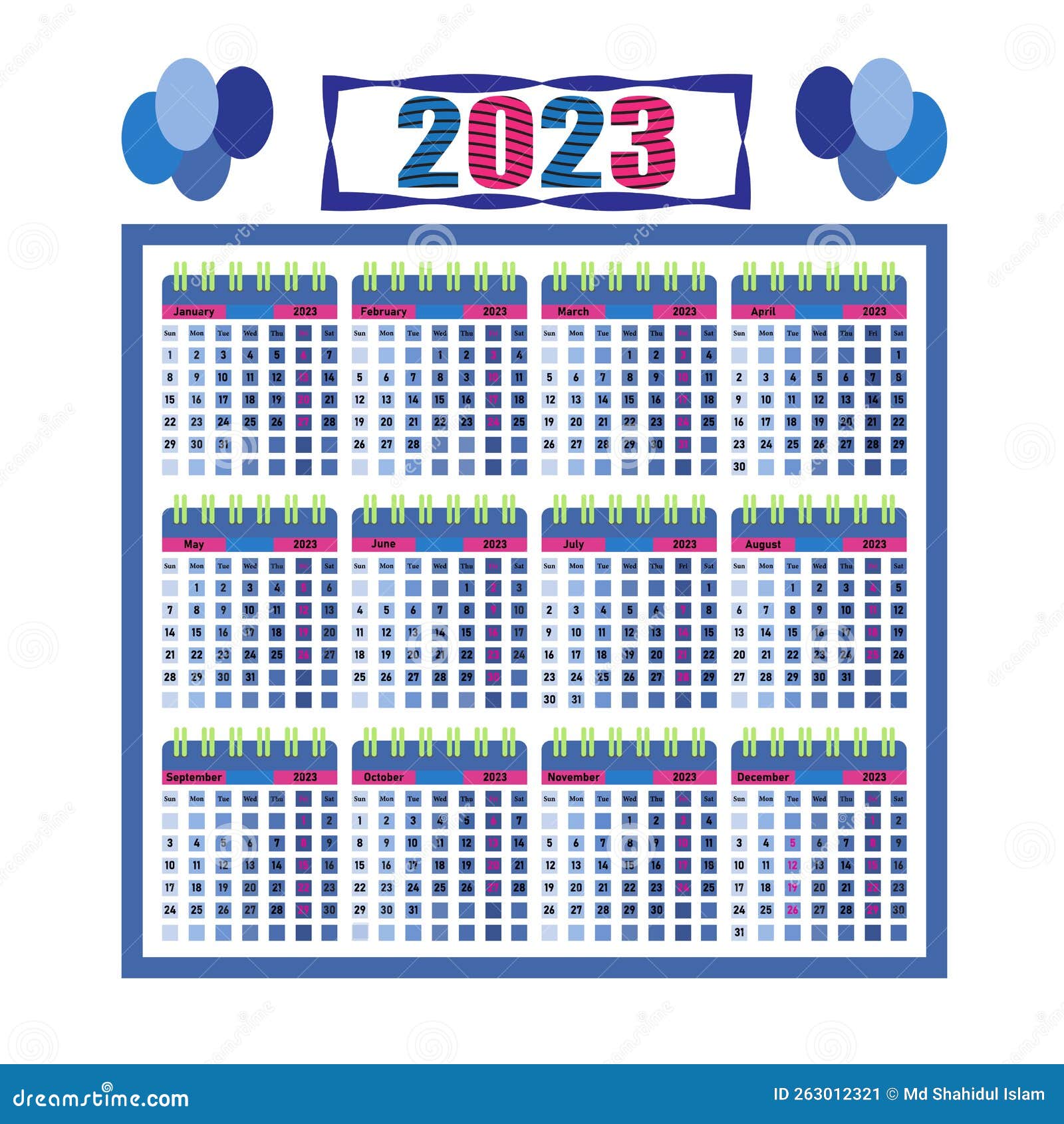 12 Month Calendar for 2023 Week Start Sunday Corporate Design Template ...