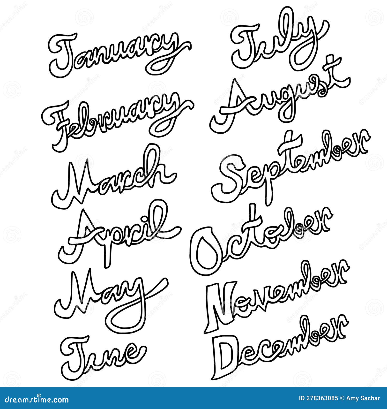 12 Month Handwriting Word Retro Style Cartoon Illustration Stock Vector ...