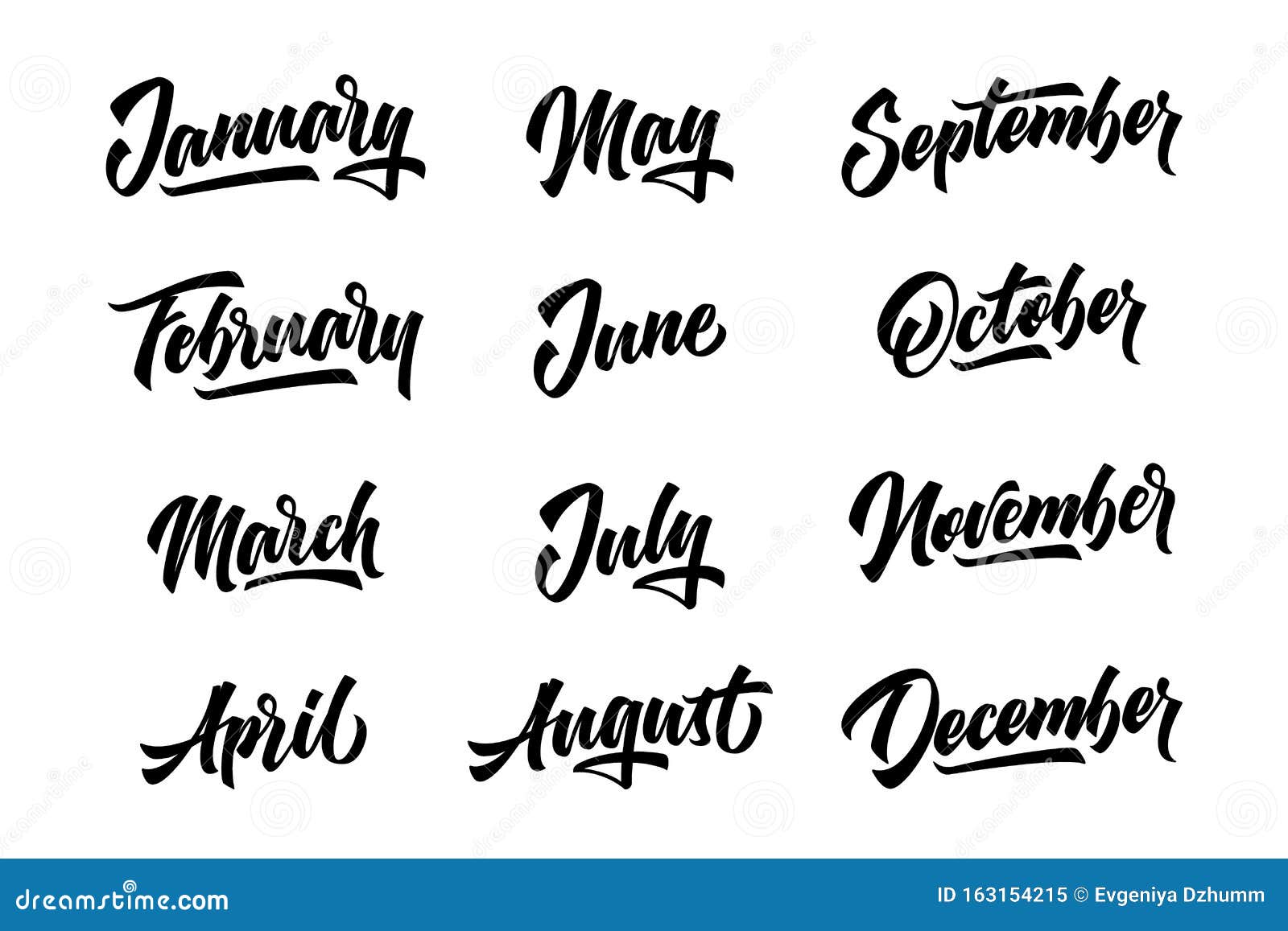 12 Month. Handwritten Lettering Months of Year. Stock Vector ...