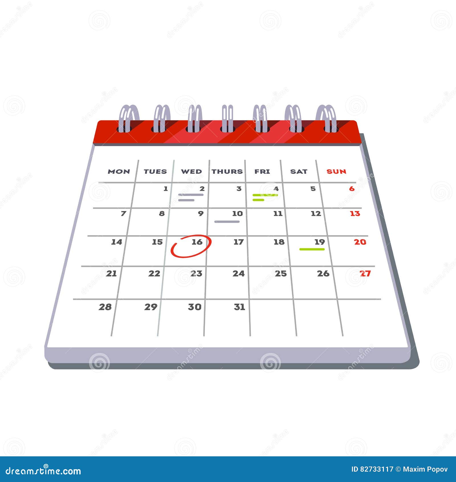 Month Lined Big Calendar with Planned Work Marks Stock Vector ...