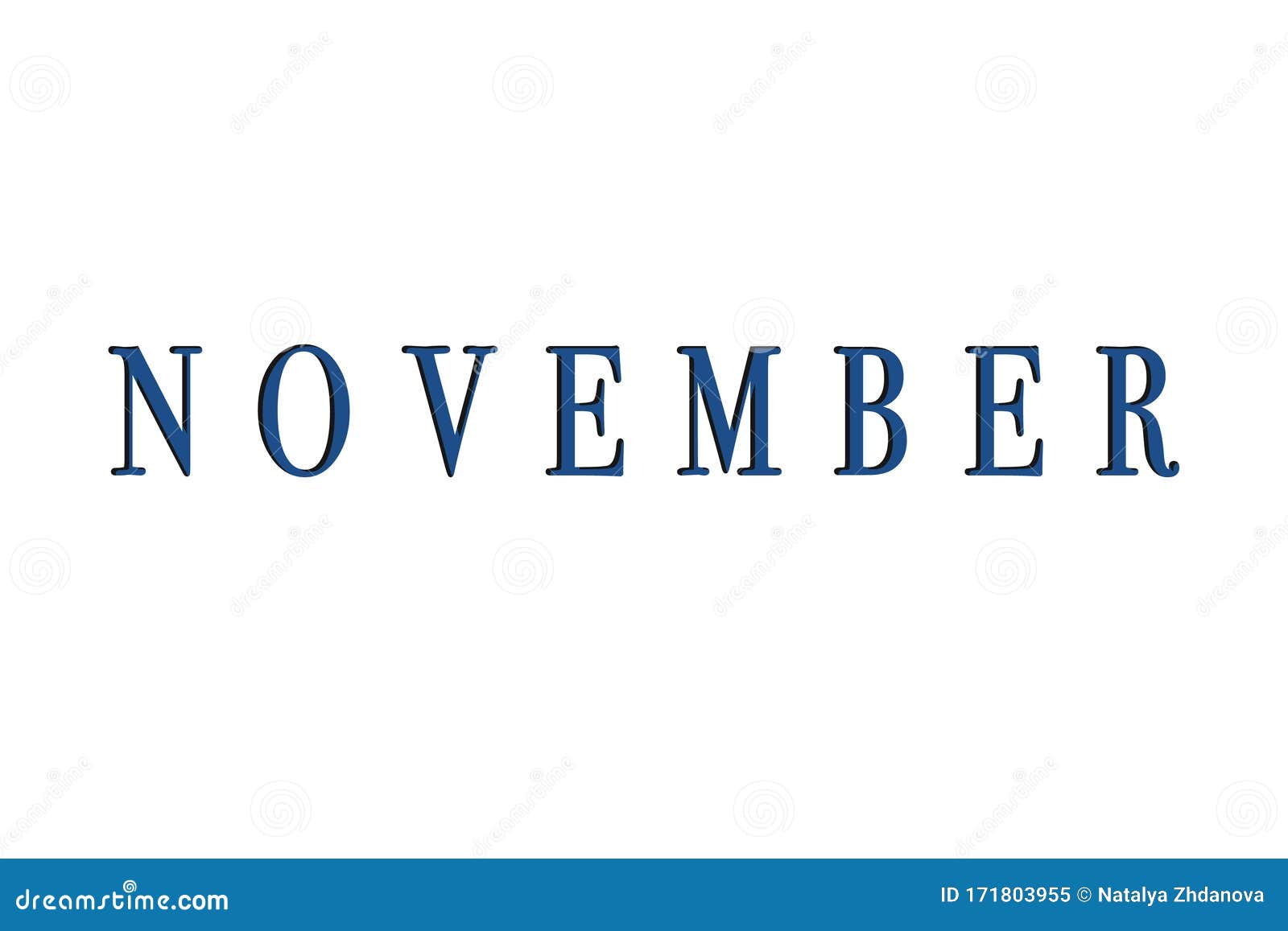 The Month of November is Isolated in Blue on a White Background for the ...