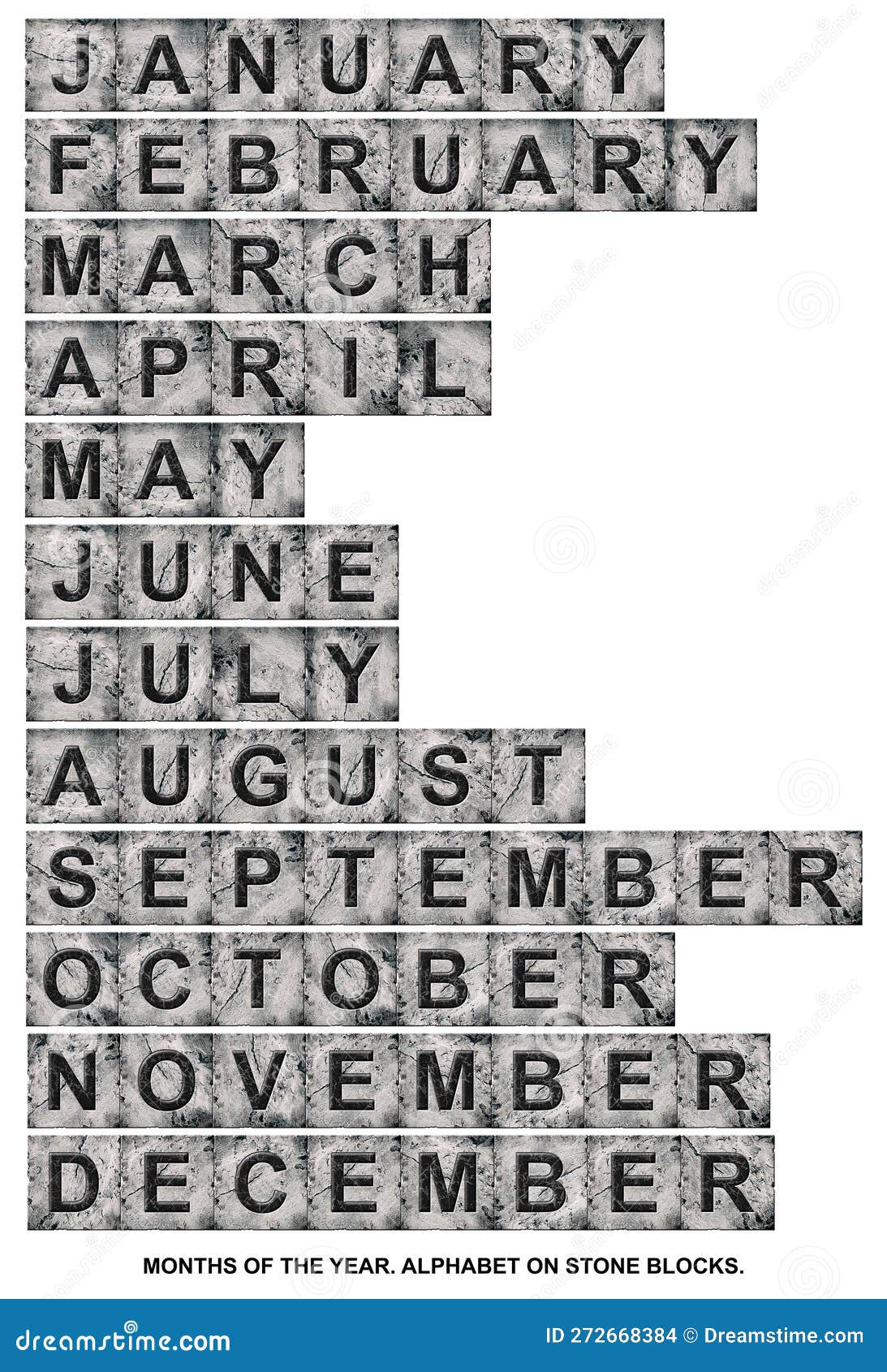 Month of the Year, Words on an Alphabet on Stone Blocks, Isolated on ...