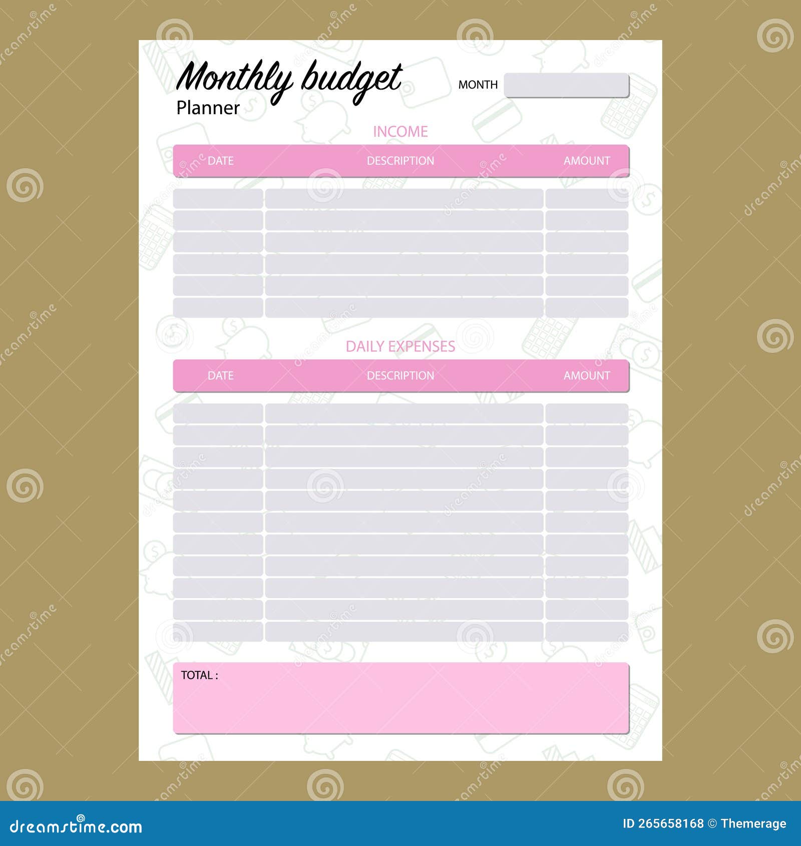 Monthly Budget Planner with Green Pattern in Vector Stock Vector ...