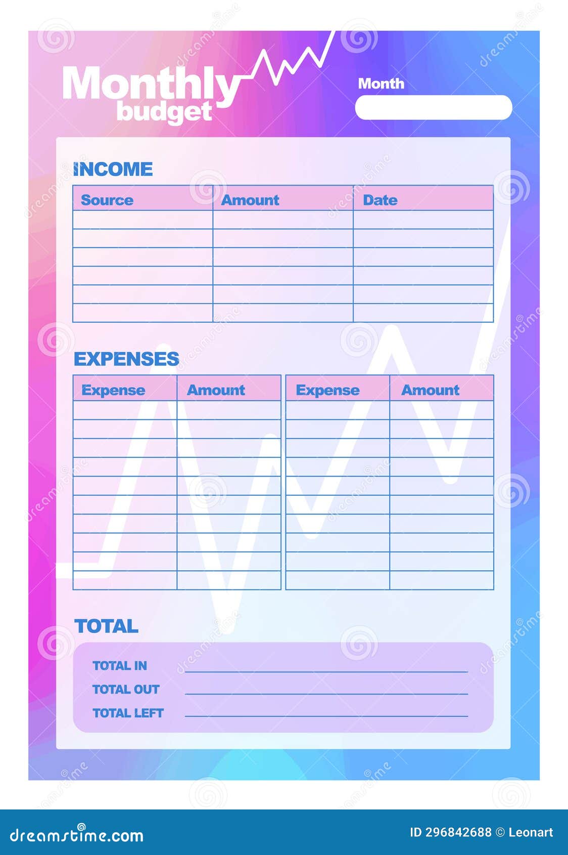 Monthly Budget Planner With Floral Plant Pattern Vector Illustration ...