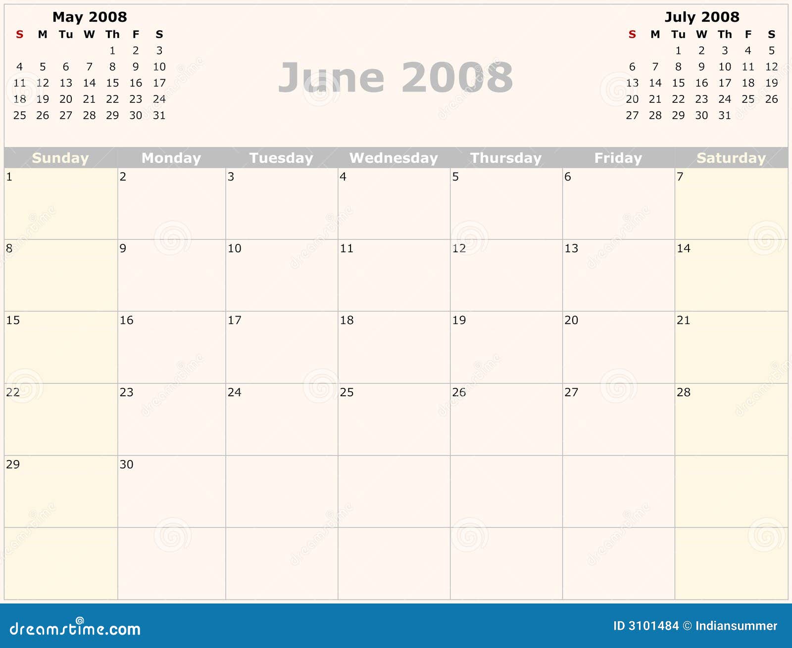 Monthly calendar stock illustration. Illustration of june - 3101484