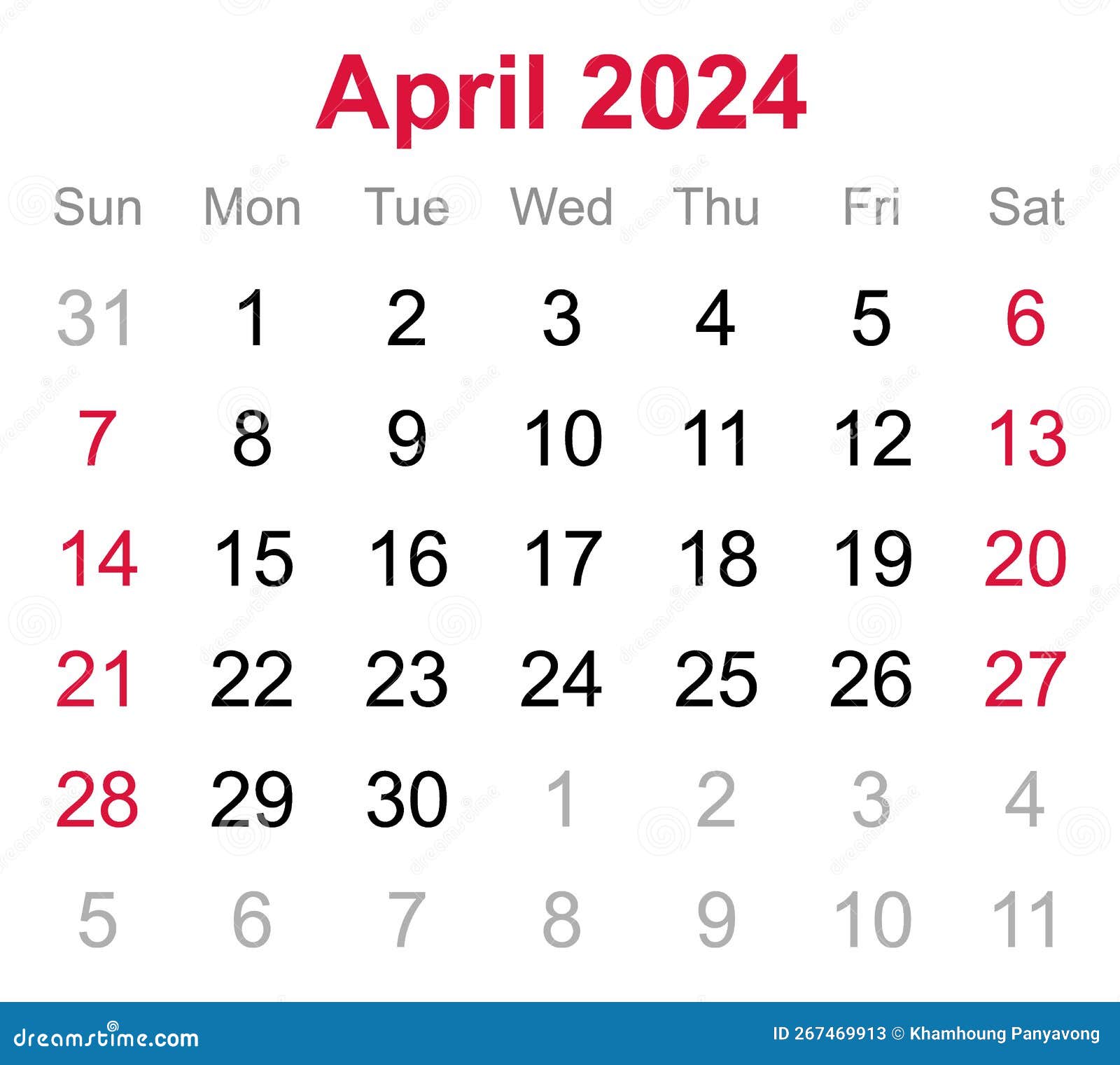 Monthly Calendar of April 2024 on Transparent Background Stock Image ...
