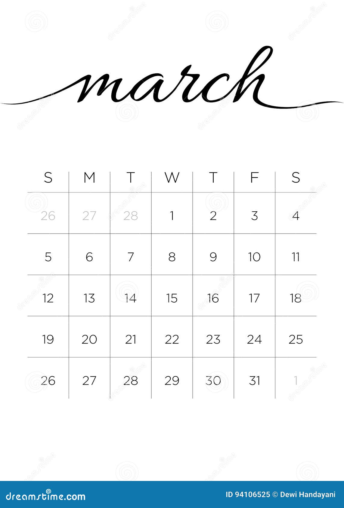 Monthly Calendar March 2017 Stock Vector - Illustration of stationary ...