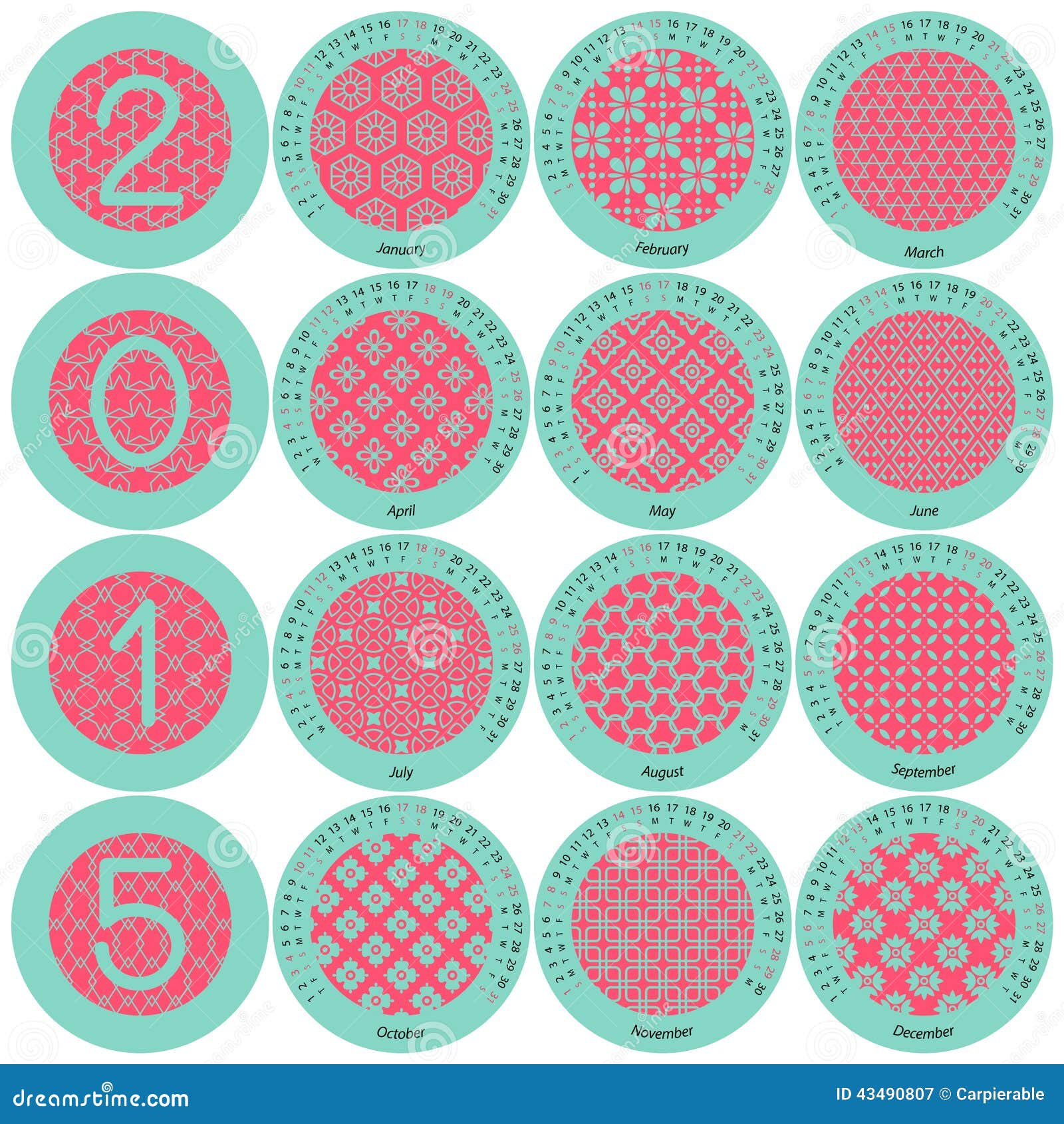 Monthly calendar for 2015 stock vector. Illustration of circle - 43490807