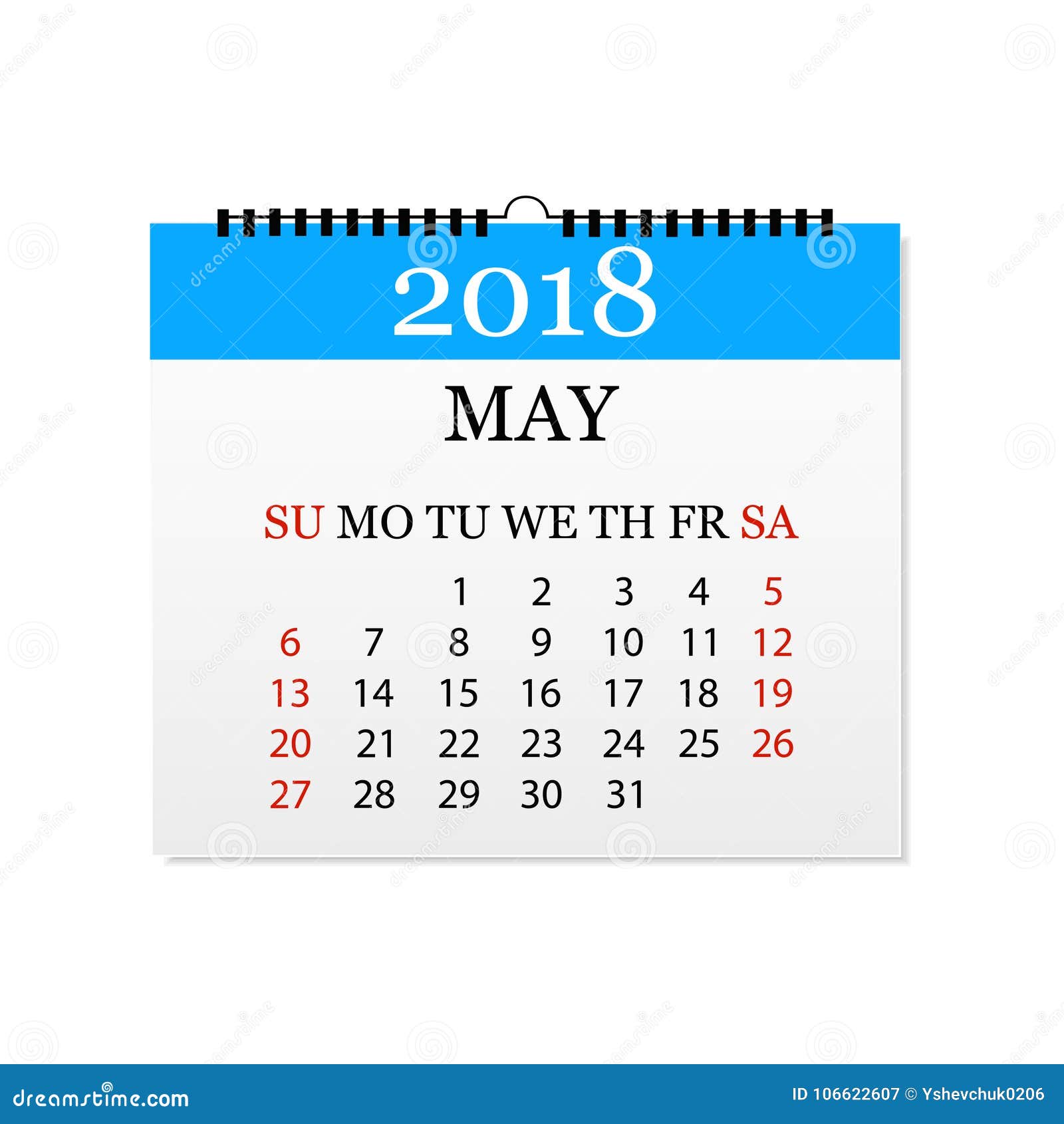 Monthly Calendar 2018. Tear-off Calendar for May. White Background ...