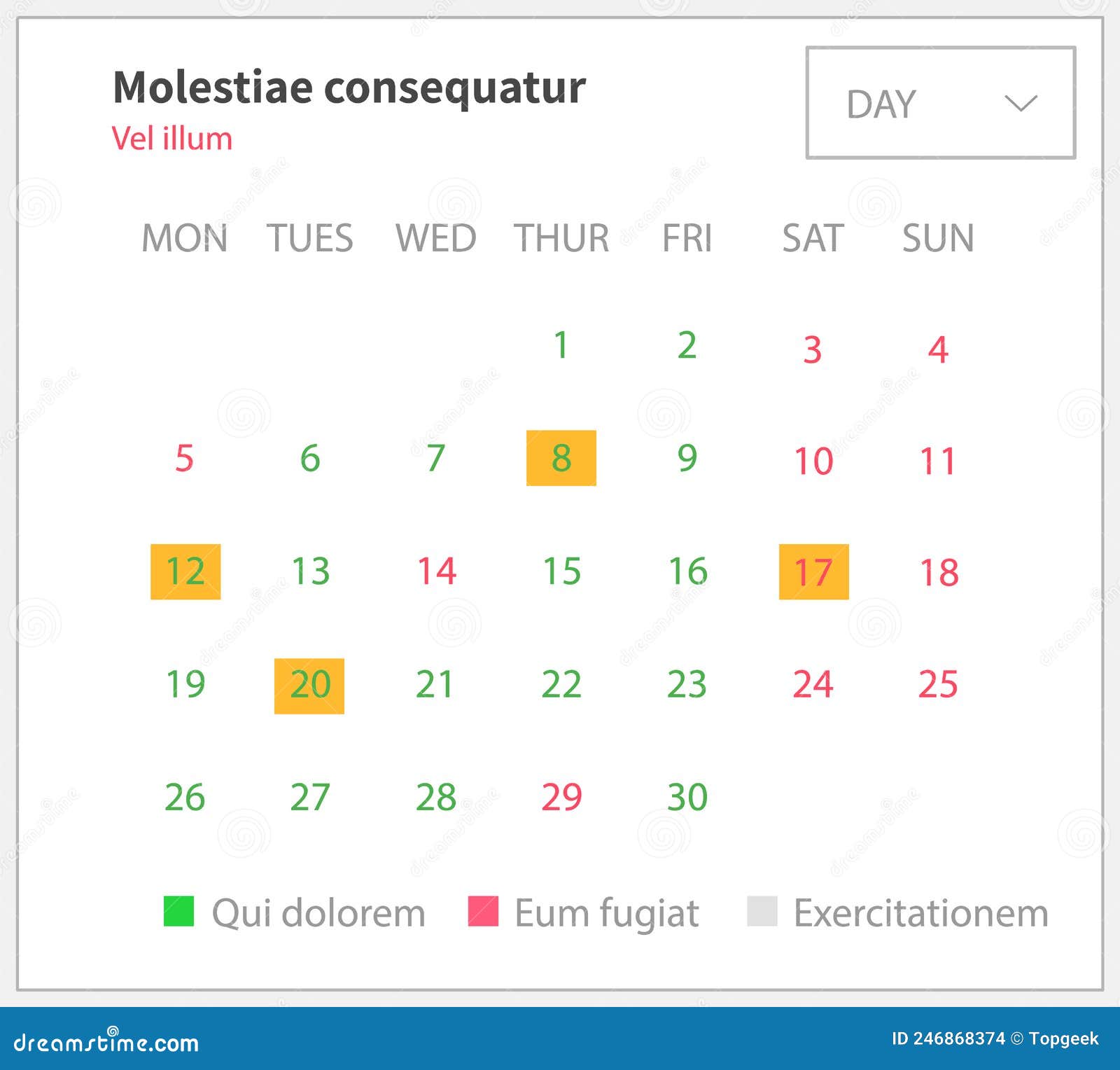 Monthly Calendar Template with Marked Dates. Print Edition of Event ...