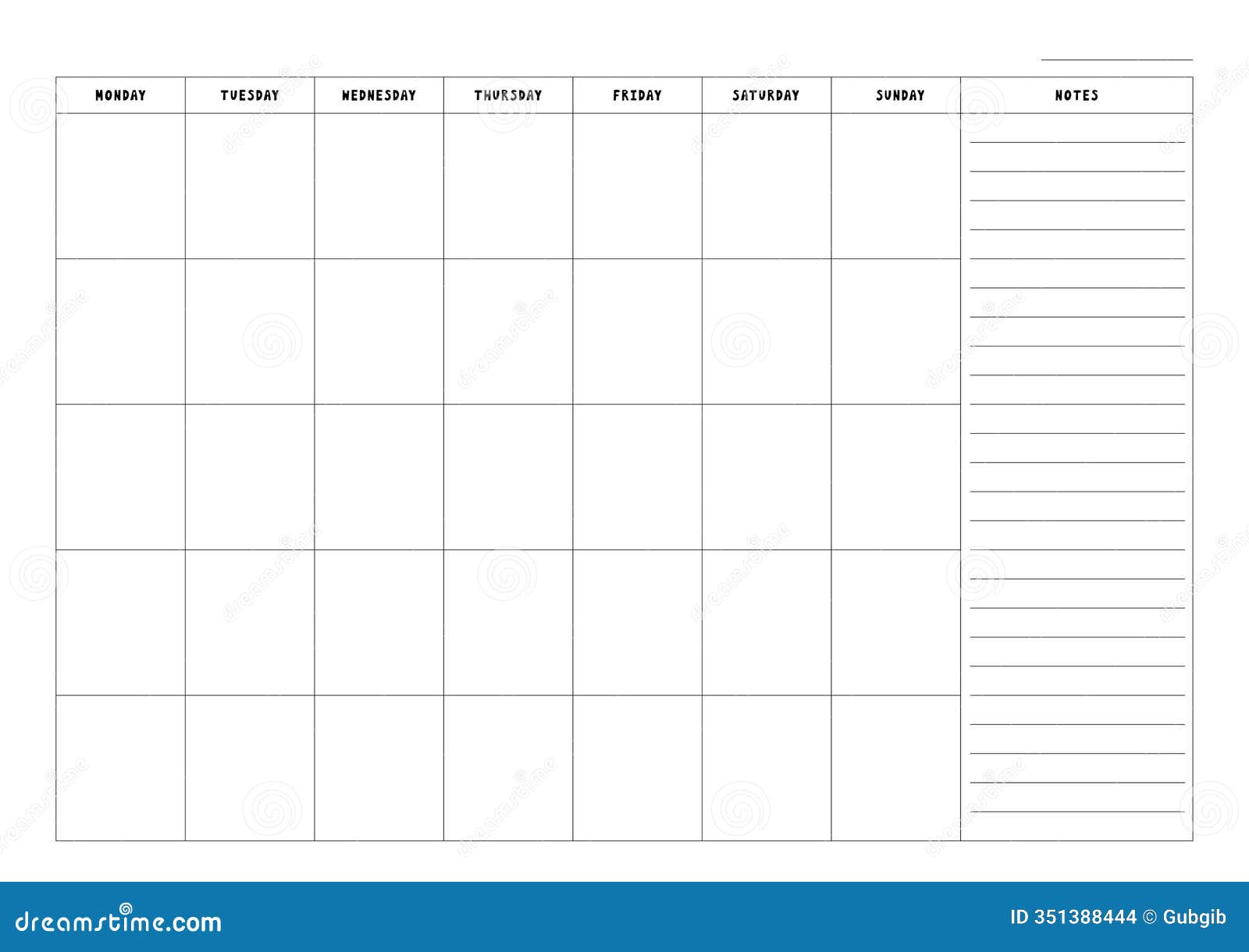 Monthly Calendar Template with Notes Stock Illustration - Illustration ...