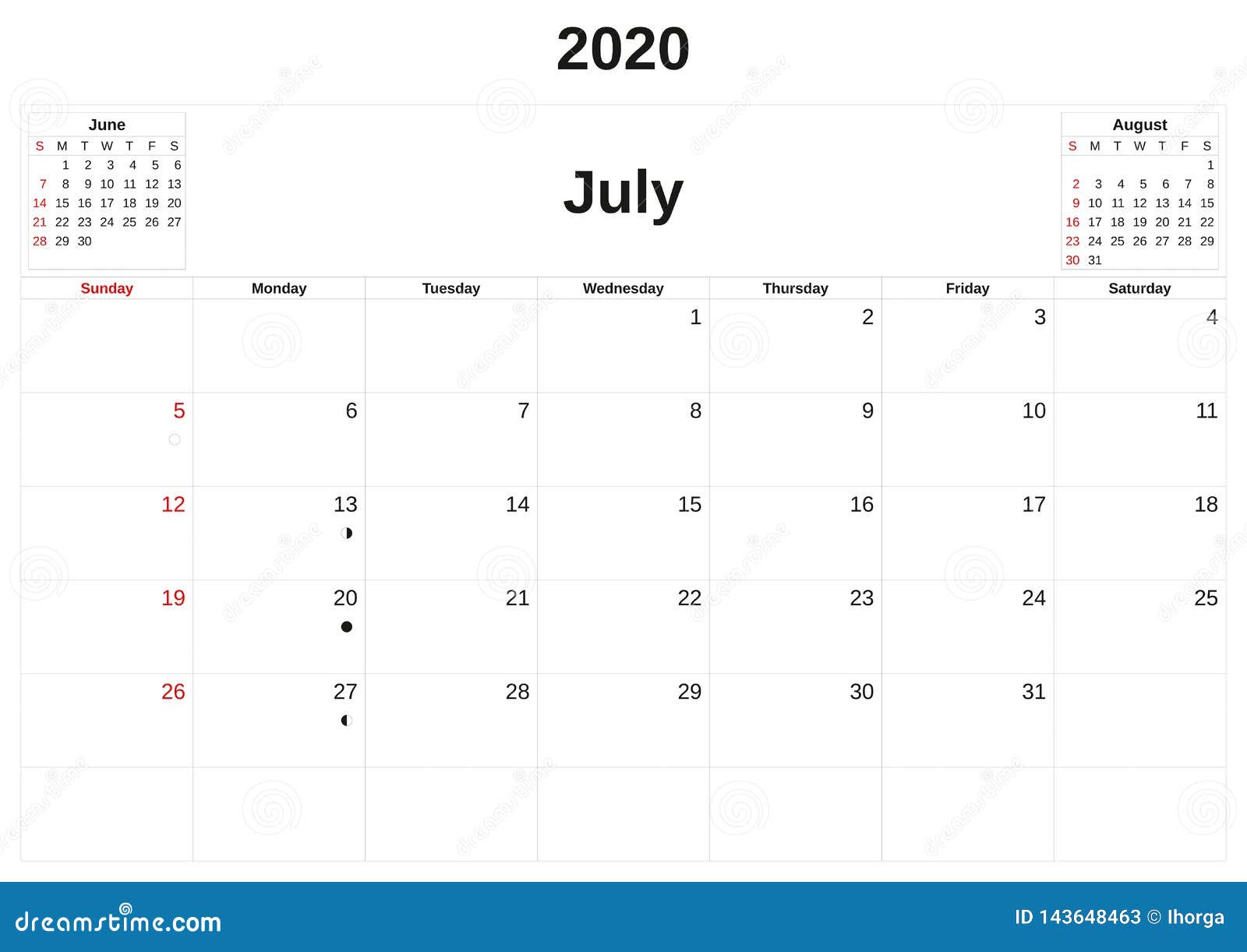2020 a Monthly Calendar with White Background Stock Illustration ...