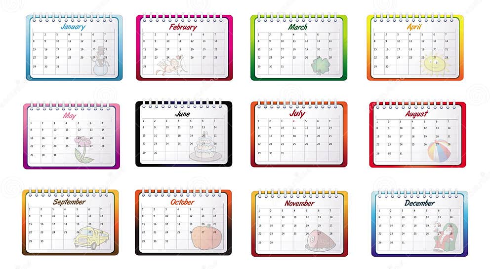 Monthly calendars stock illustration. Illustration of holidays - 20699657