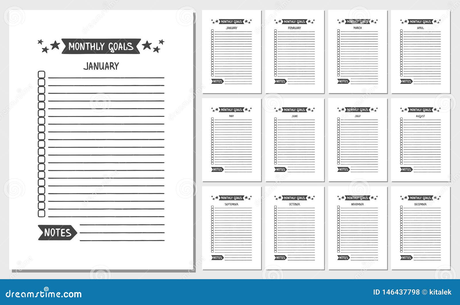 Monthly Goals. Vector Template on White Background Stock Vector ...