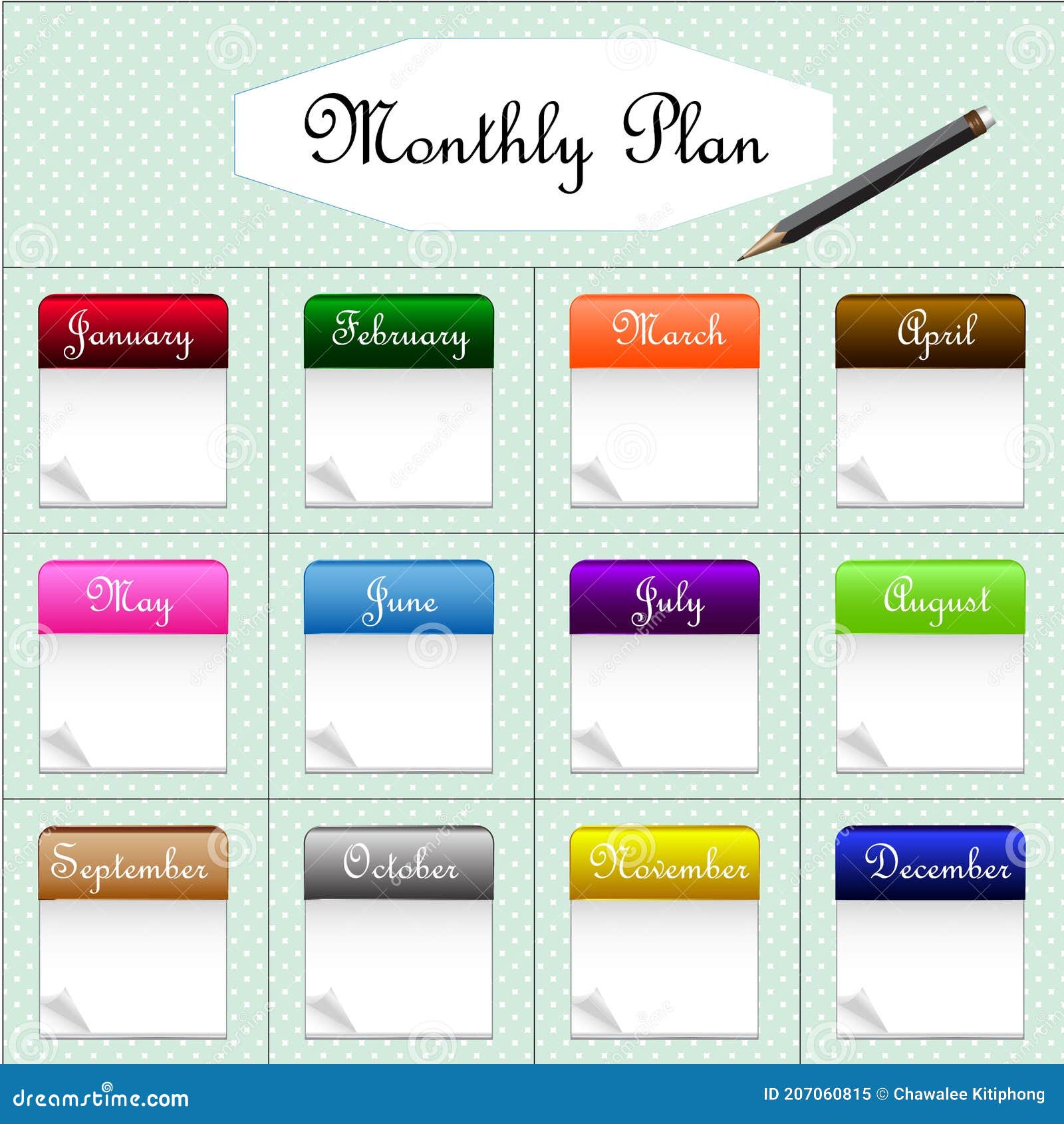 Monthly Plan with Calendar of the Year Stock Vector - Illustration of ...