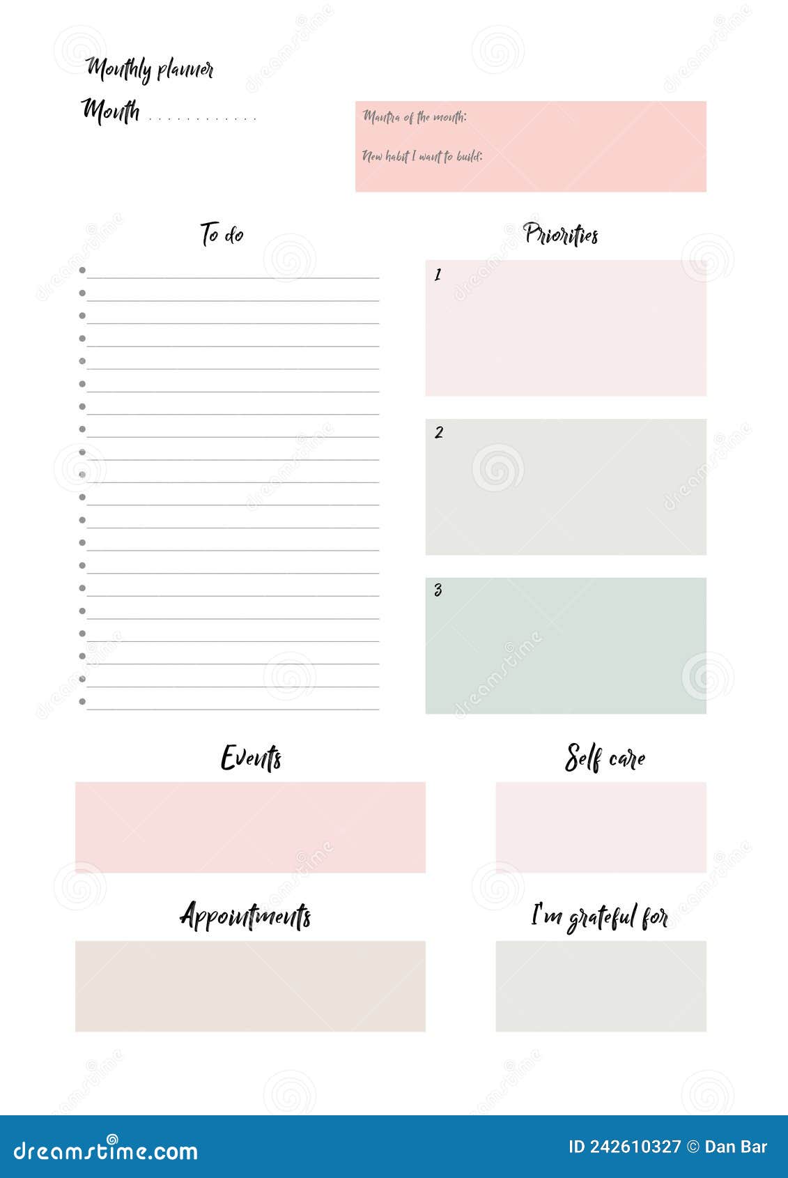 Monthly Planner Beautiful Simple Template Design Stock Illustration ...