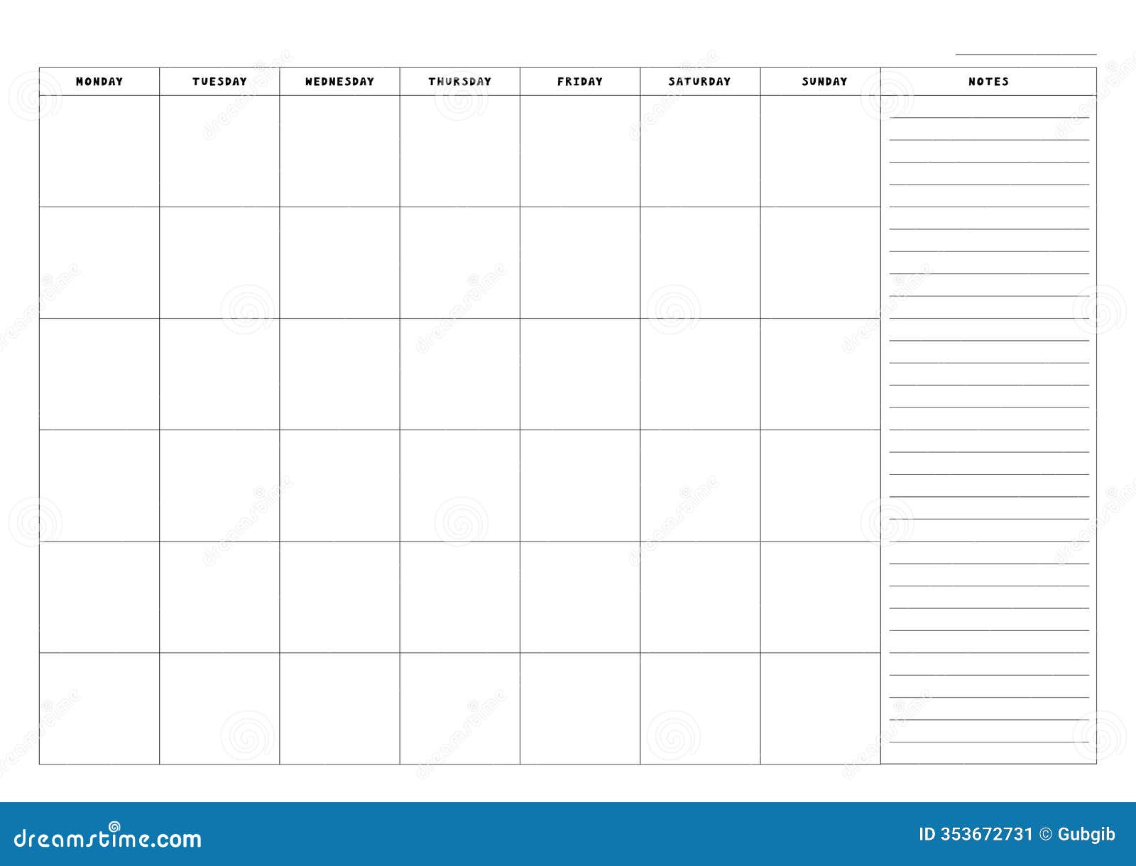 Monthly Planner Calendar Template with for Notes Stock Illustration ...