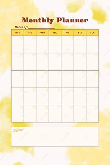 Monthly Planner Digital Printable Blank Template Insert Stock Photo ...