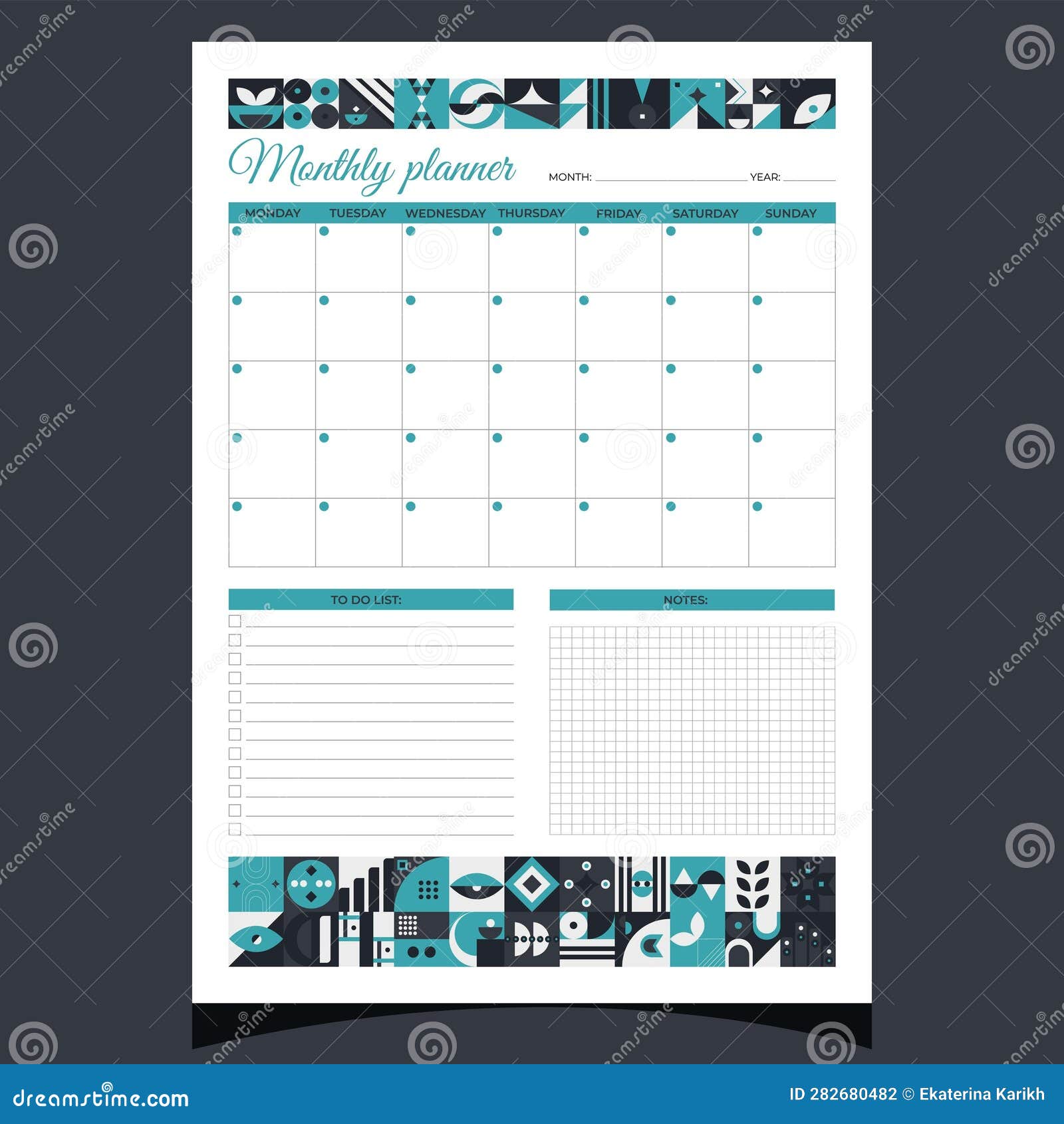 Monthly Planner Geometric. Monthly Planner Printable Template with ...