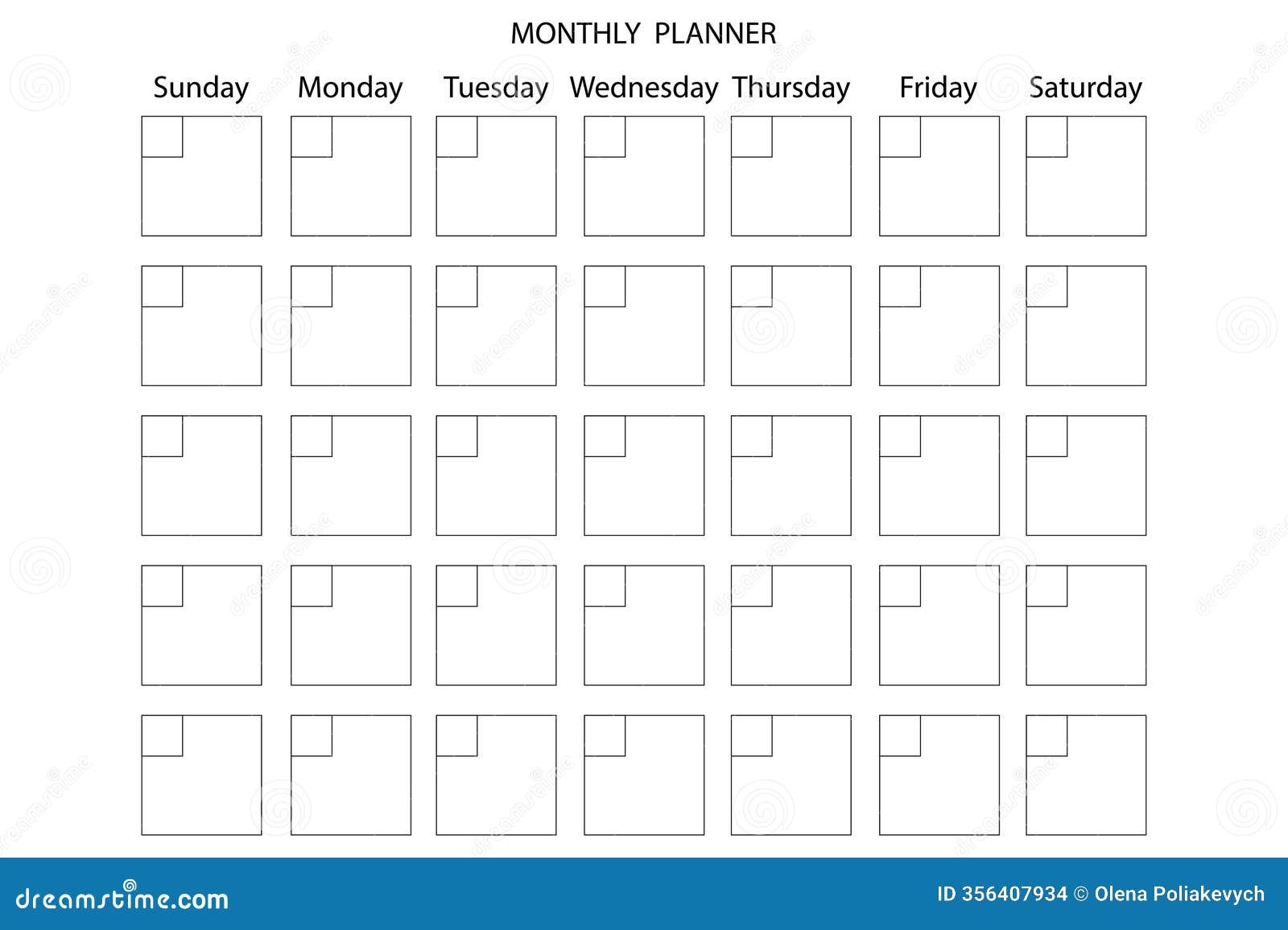 Monthly Planner Grid. Simple Calendar Layout. Organized Schedule ...