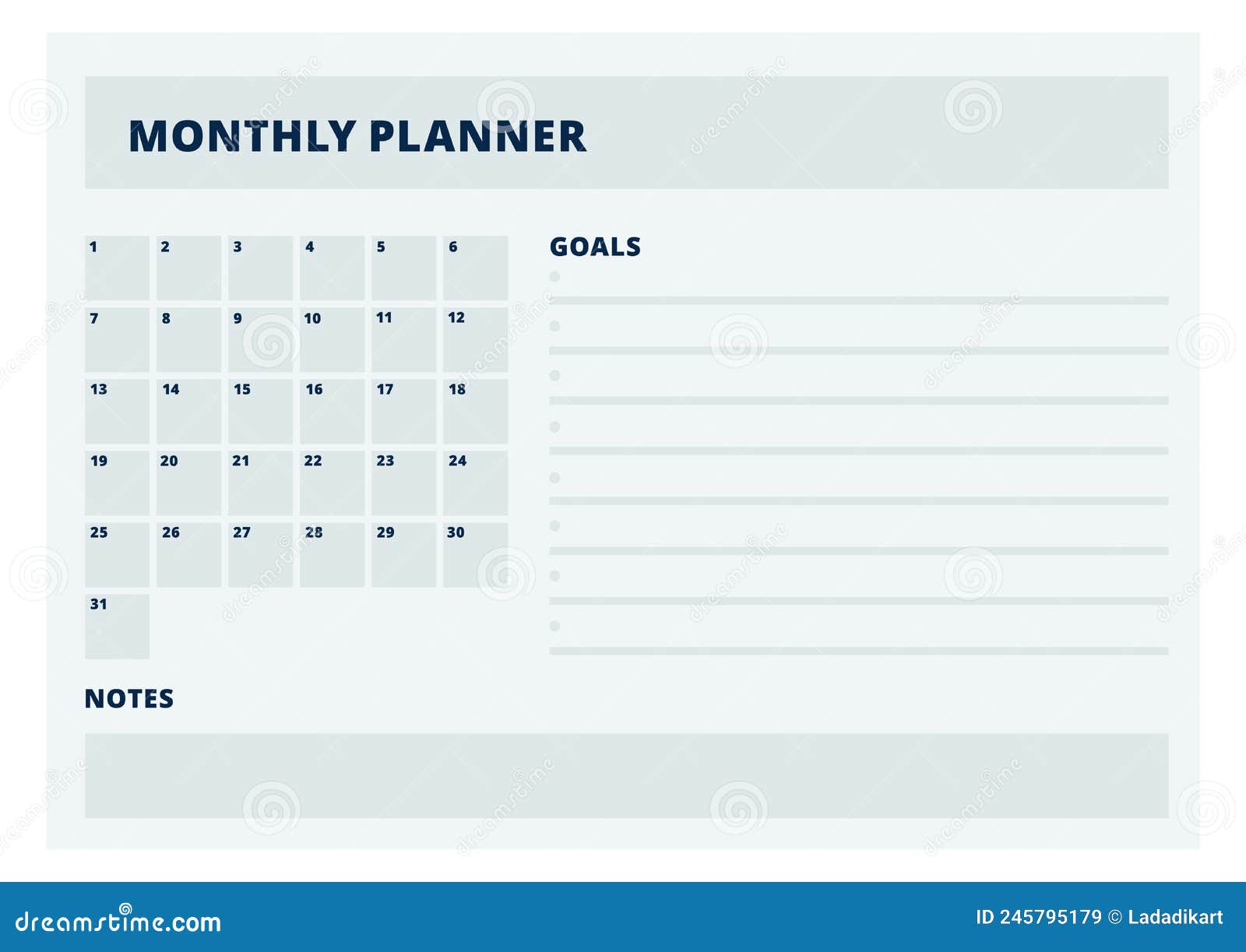 Monthly Planner Page. Calendar and Project Organizer Template Stock ...