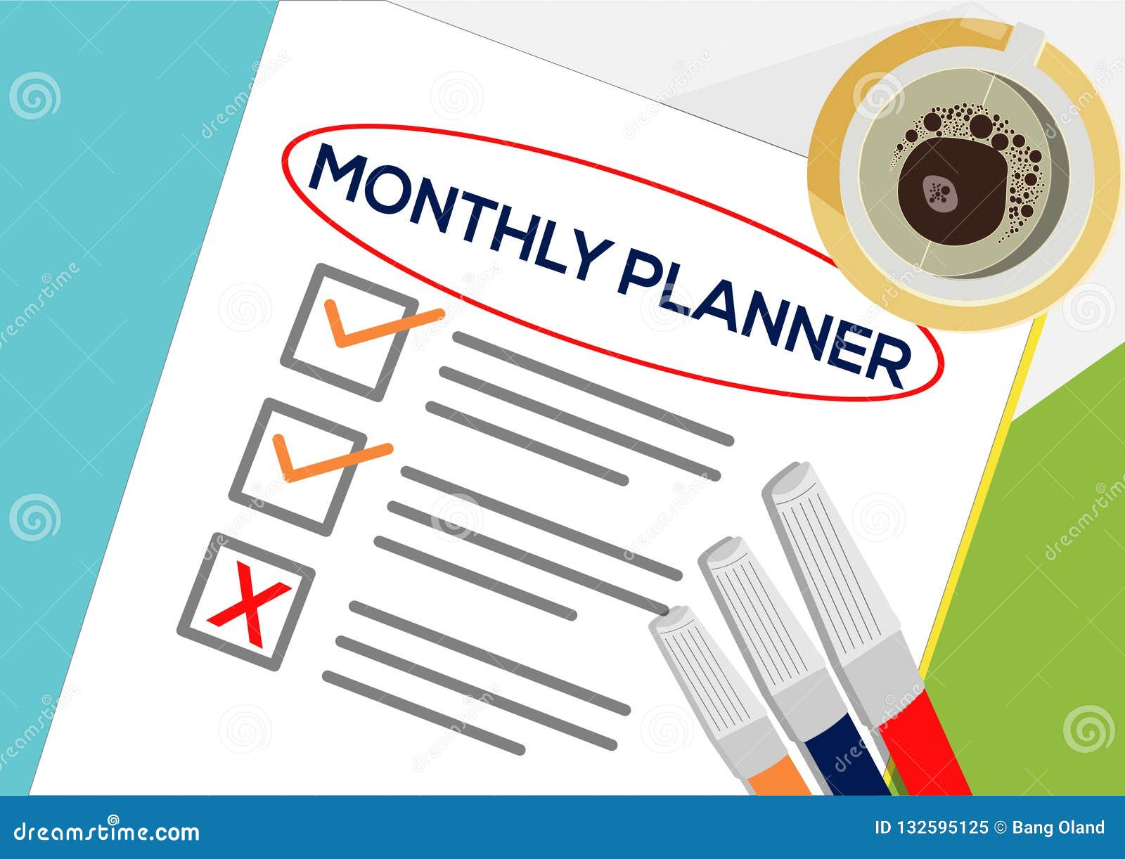 Monthly Planner or Planning Icon Concept. One Task Failed. Paper Sheets ...