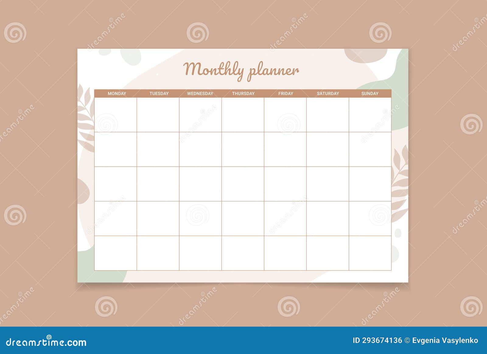 Monthly Planner Template Vector. Blank White Notebook Page A4 Stock ...