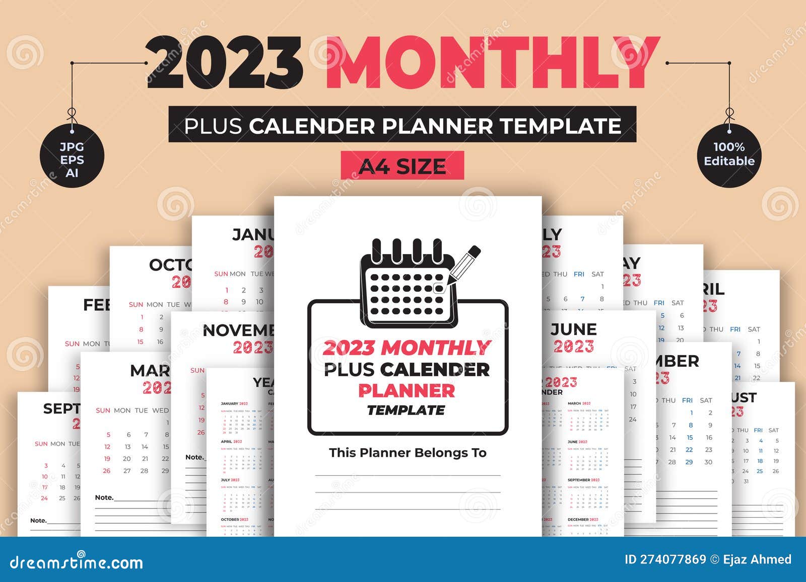 2023 Monthly Plus Calendar Planner Low and No Content Book Template ...