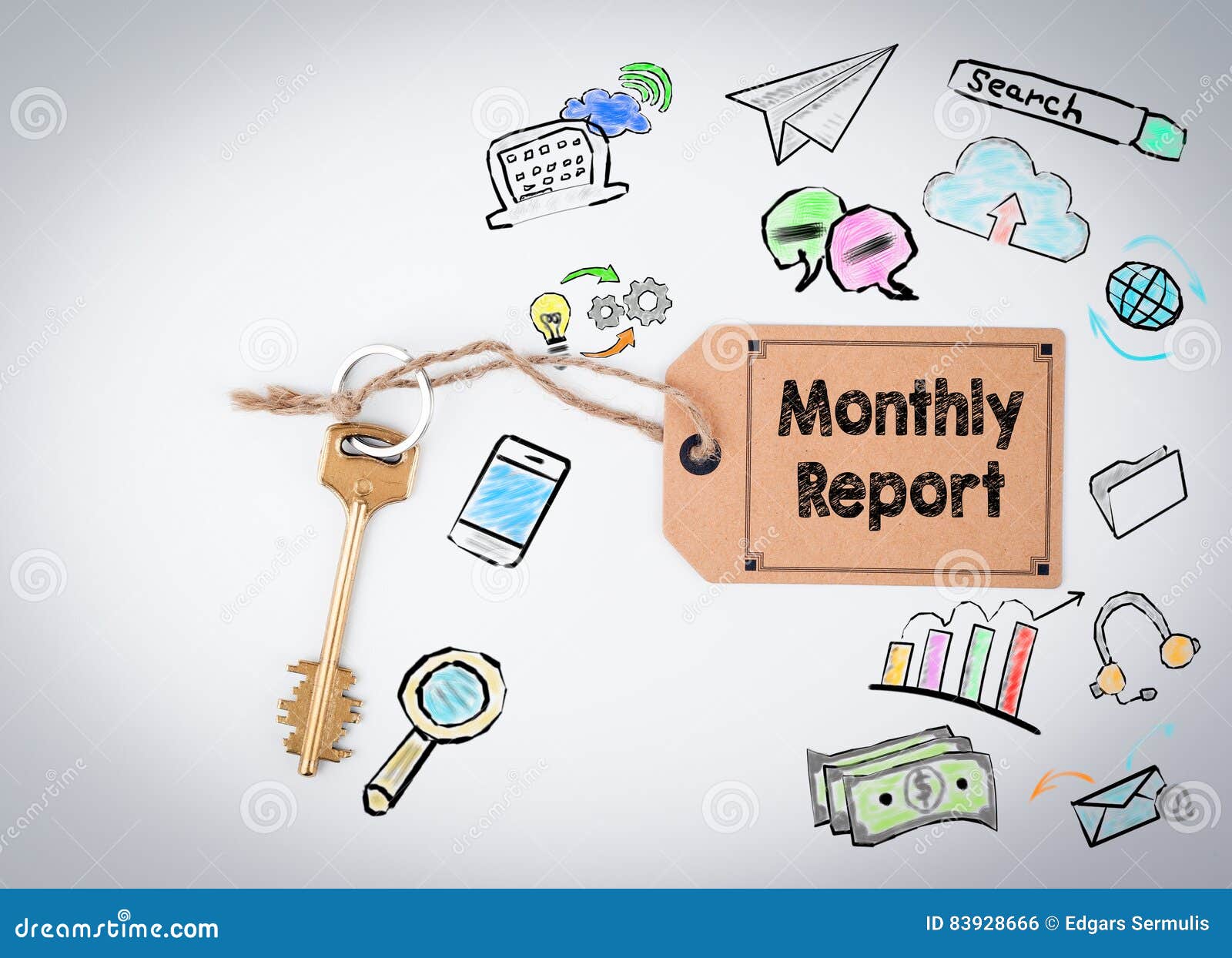 Monthly Report. Key on a White Background Stock Illustration ...