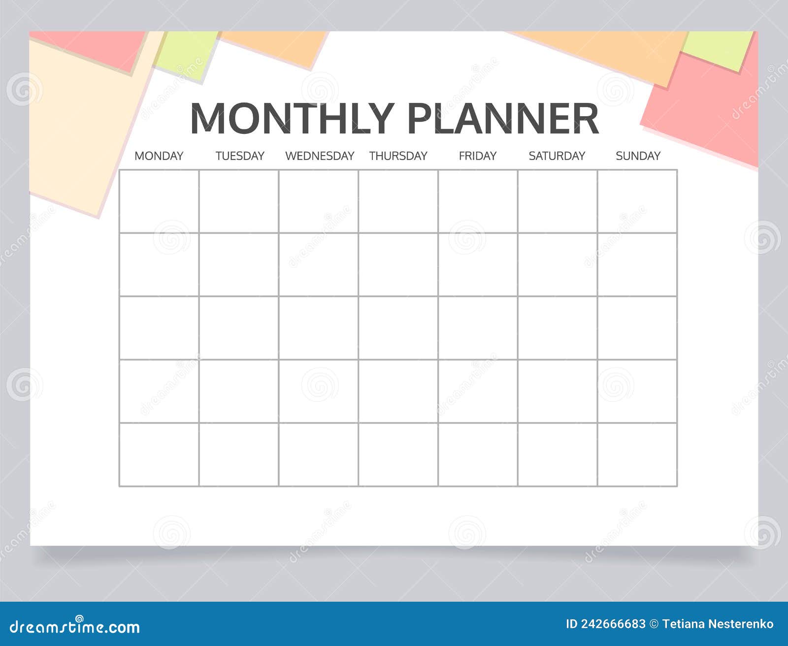 Monthly Schedule Planner Worksheet Design Template Stock Vector ...