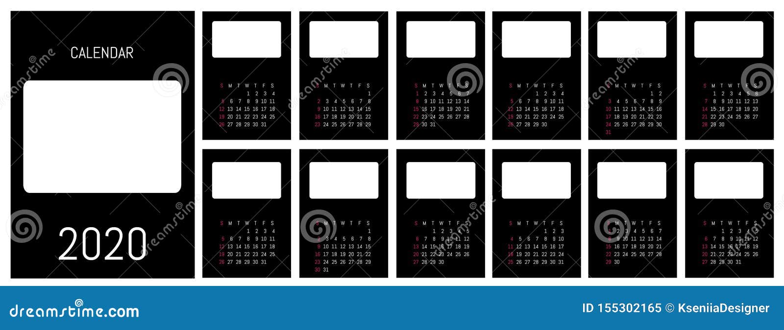 2020 Monthly Wall Calendar. Vector Simple Design Stock Illustration ...