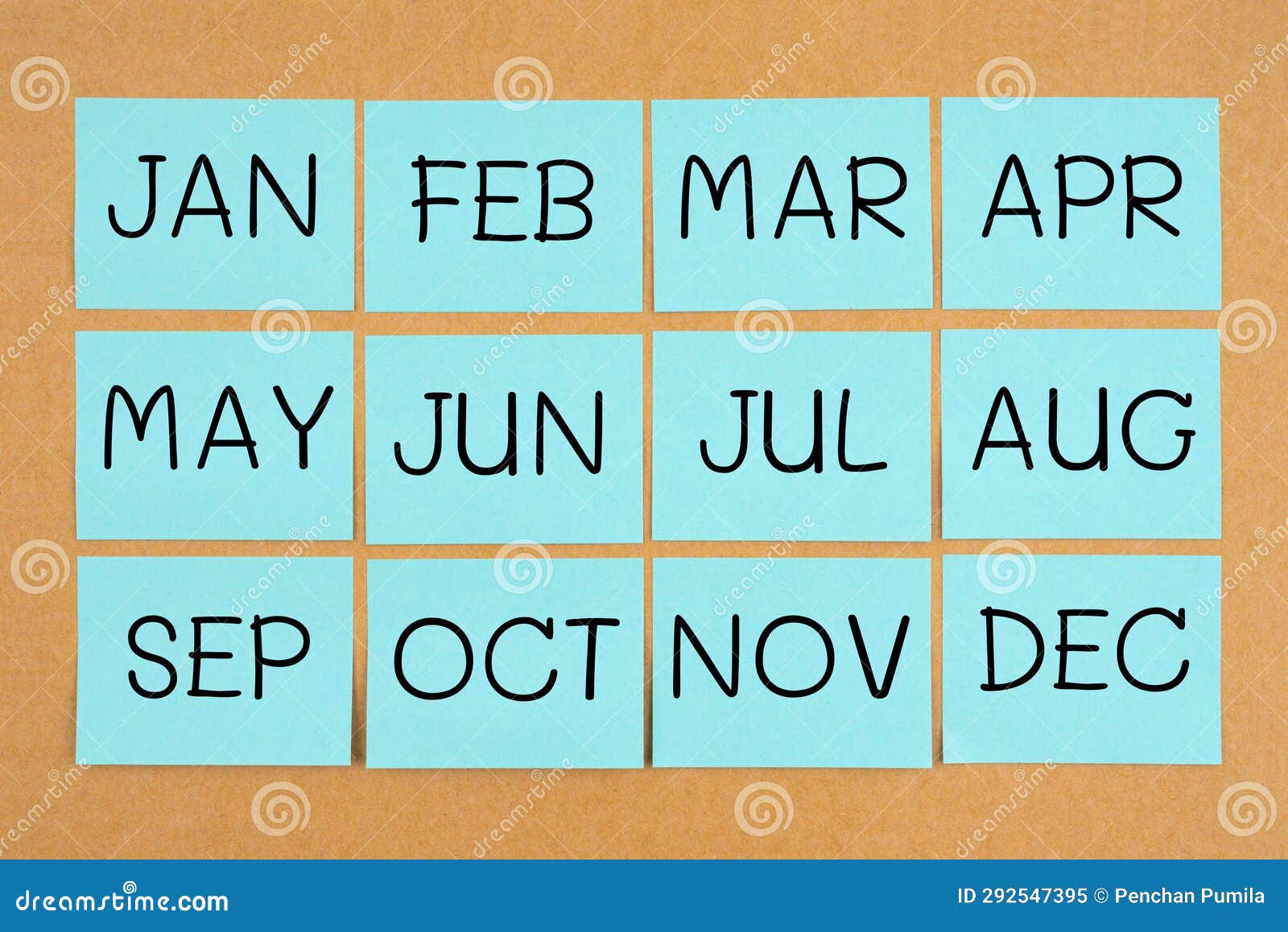 12 Months Acronyms on Blue Sticky Notes Calendar Stock Image - Image of ...