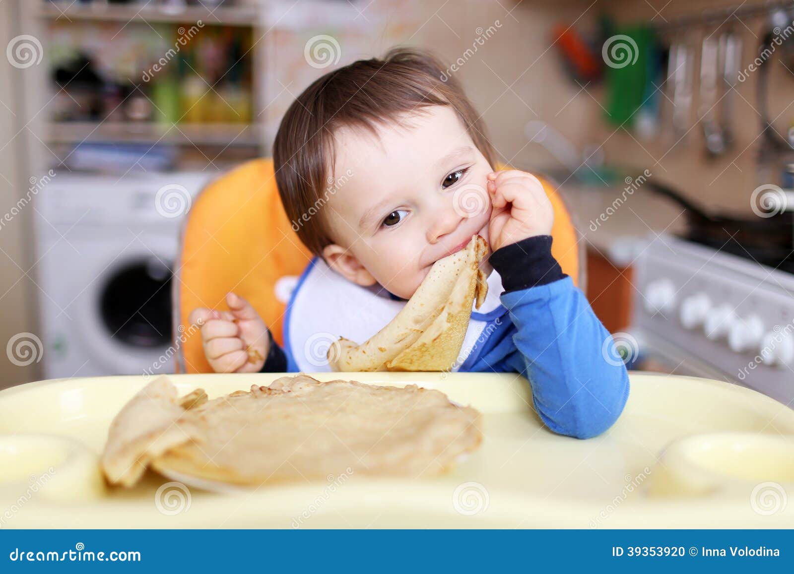18 Months Baby Eats Pancakes Stock Photo - Image of infant, appetite ...