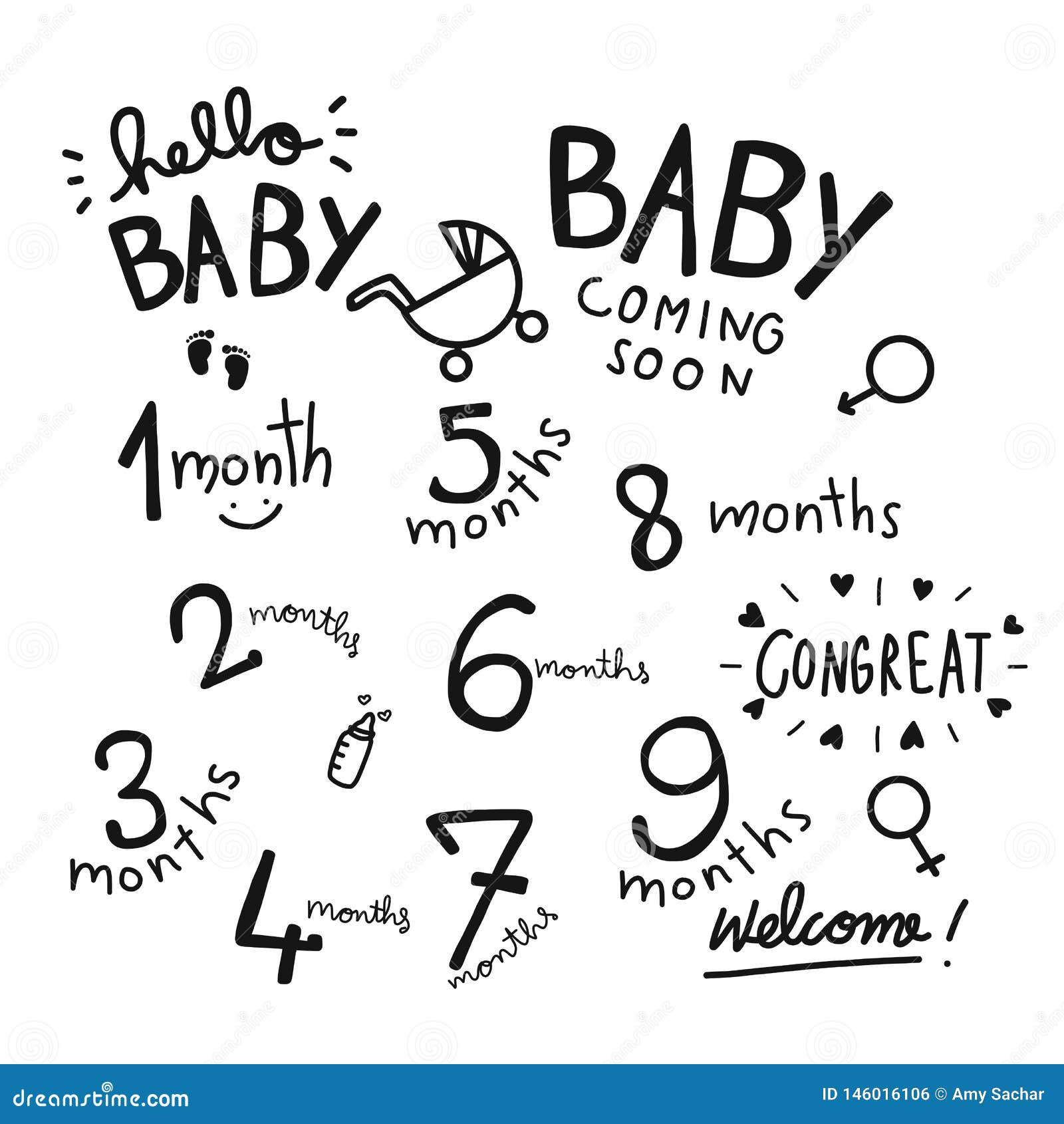 1-9 Months Baby Word Set Illustration Stock Vector - Illustration of ...