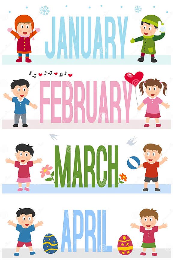Months Banners with Kids [1] Stock Vector - Illustration of abstract ...