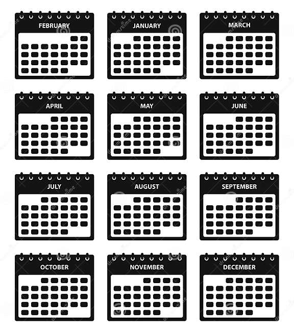12 Months Calendar Icon Set. Stock Vector - Illustration of organizer ...