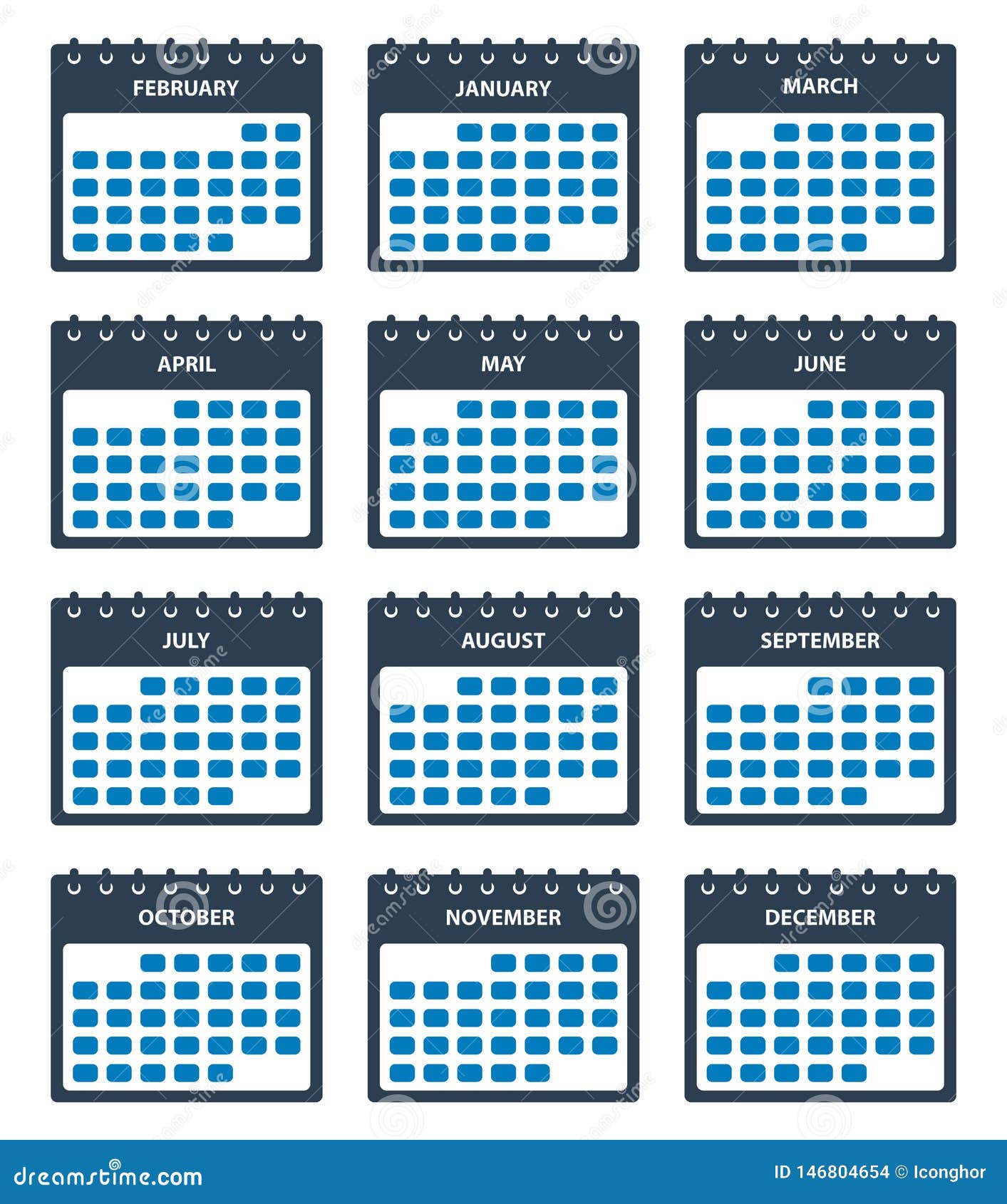 12 Months Calendar Icon Set. Stock Vector - Illustration of february ... 12 Months Calendar Icon Set. Stock Vector - Illustration of february ...