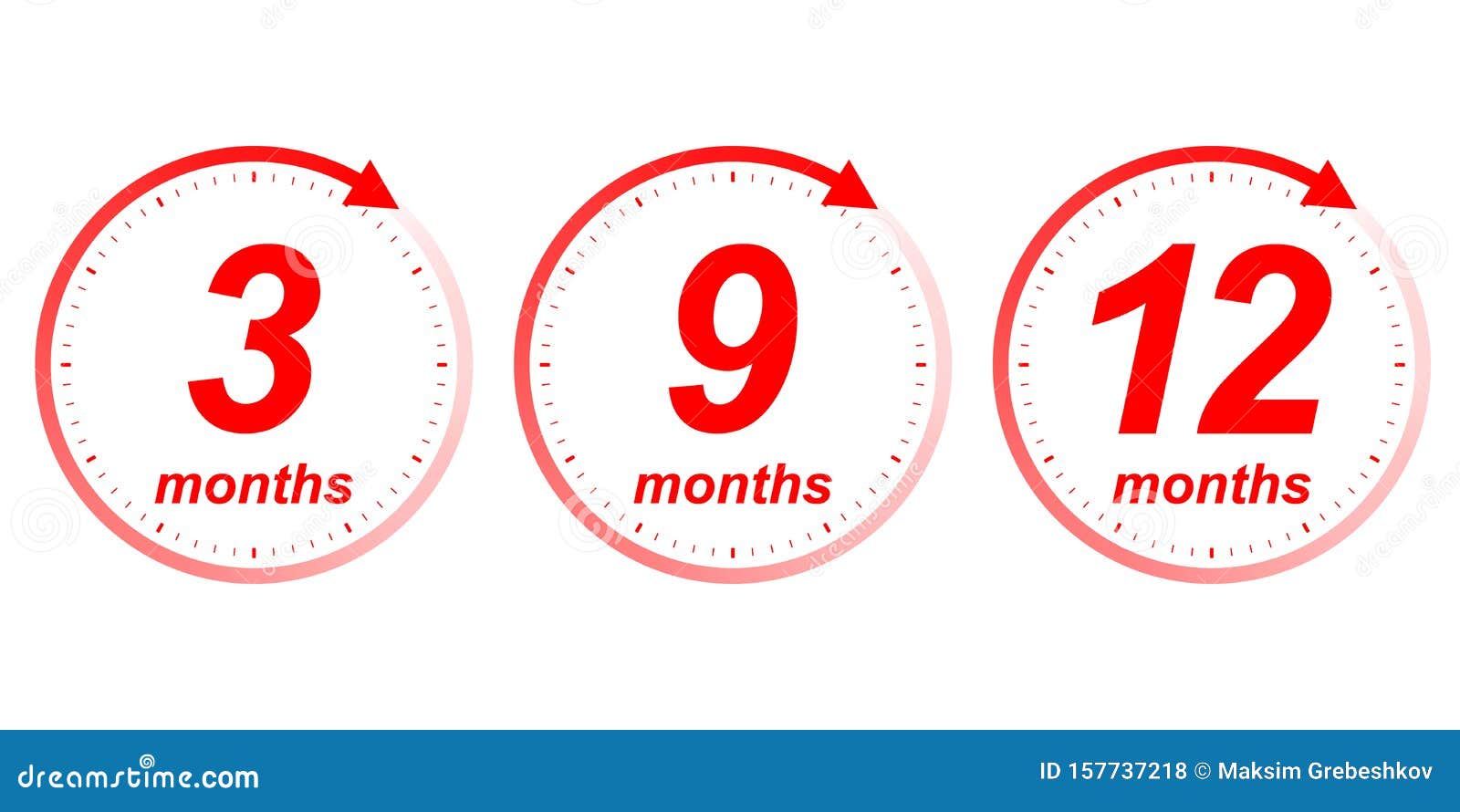 Months clock arrow stock illustration. Illustration of sale - 157737218